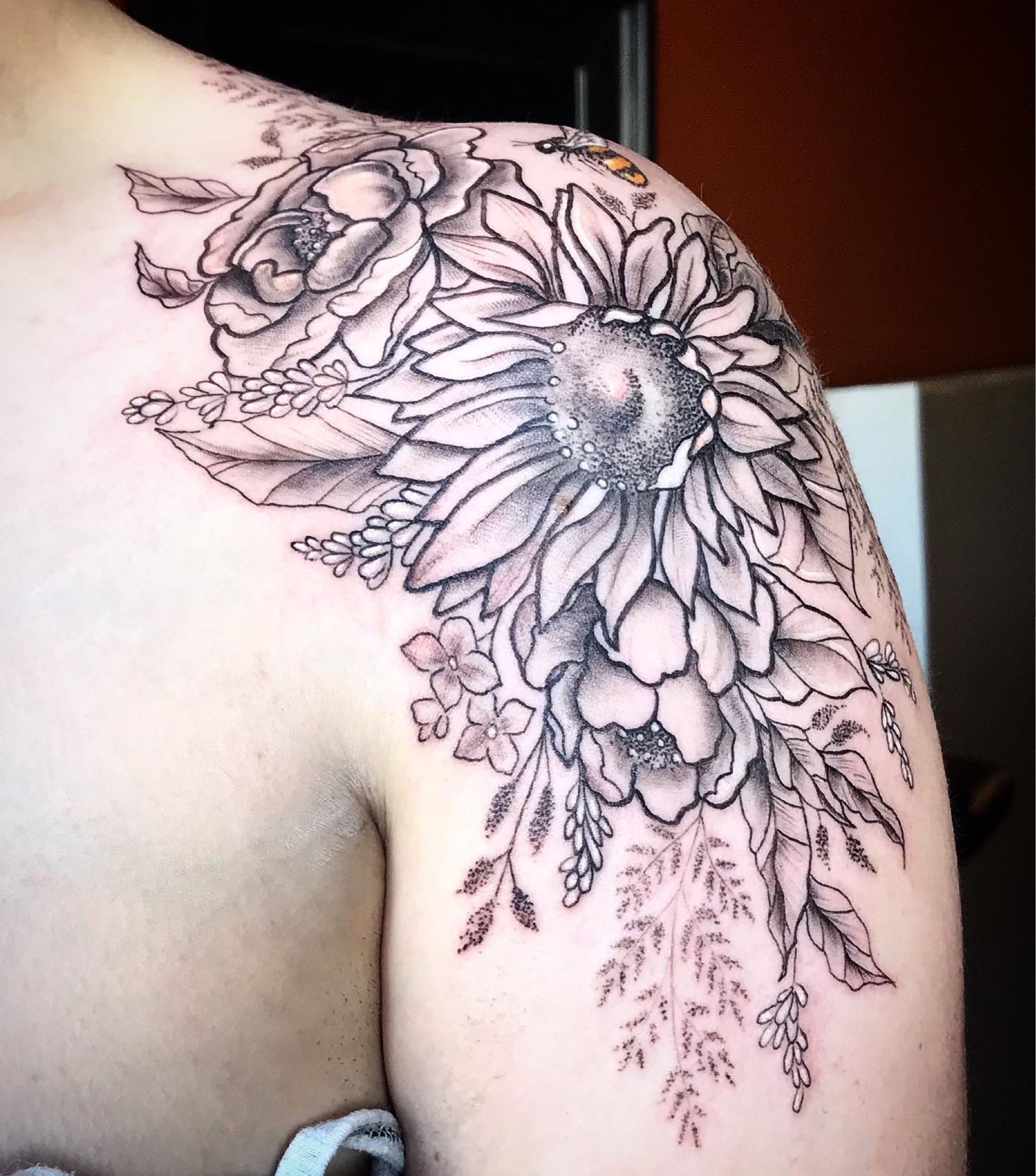Sunflower shoulder cap tattoo - Bronctattooaus.com