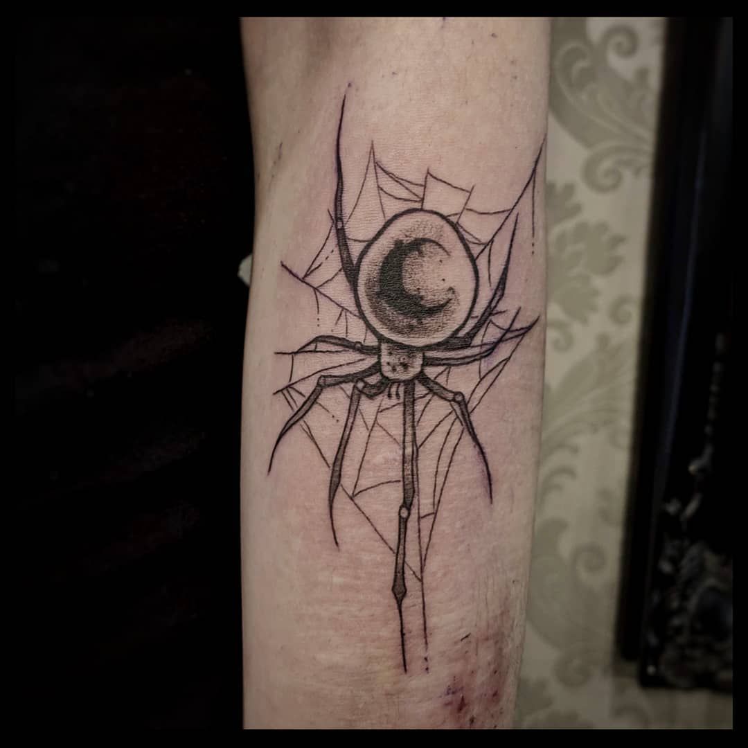 Moon and Spider Forearm Tattoo • Tattoodo