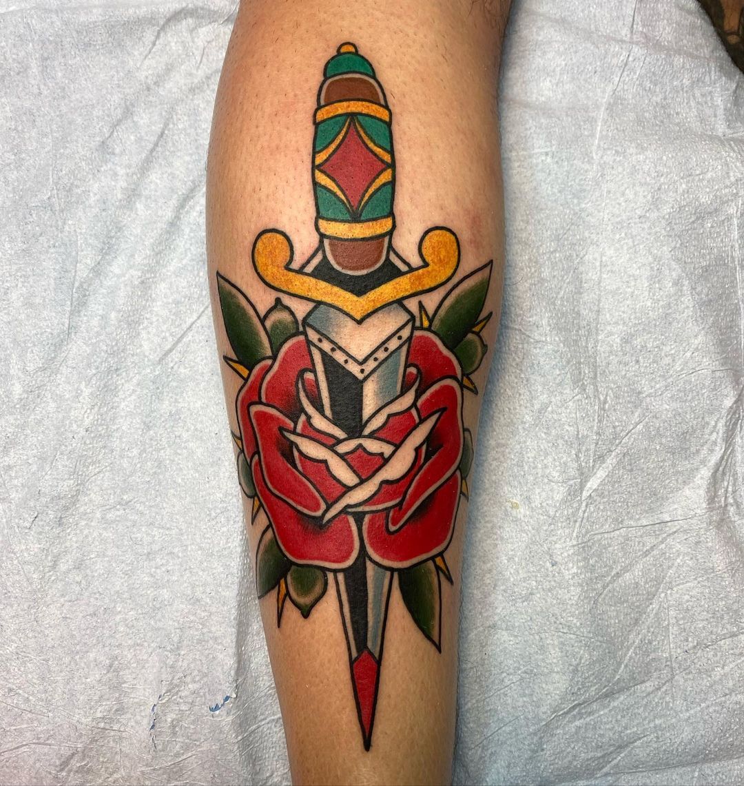 Dagger and Rose Tattoo • Tattoodo