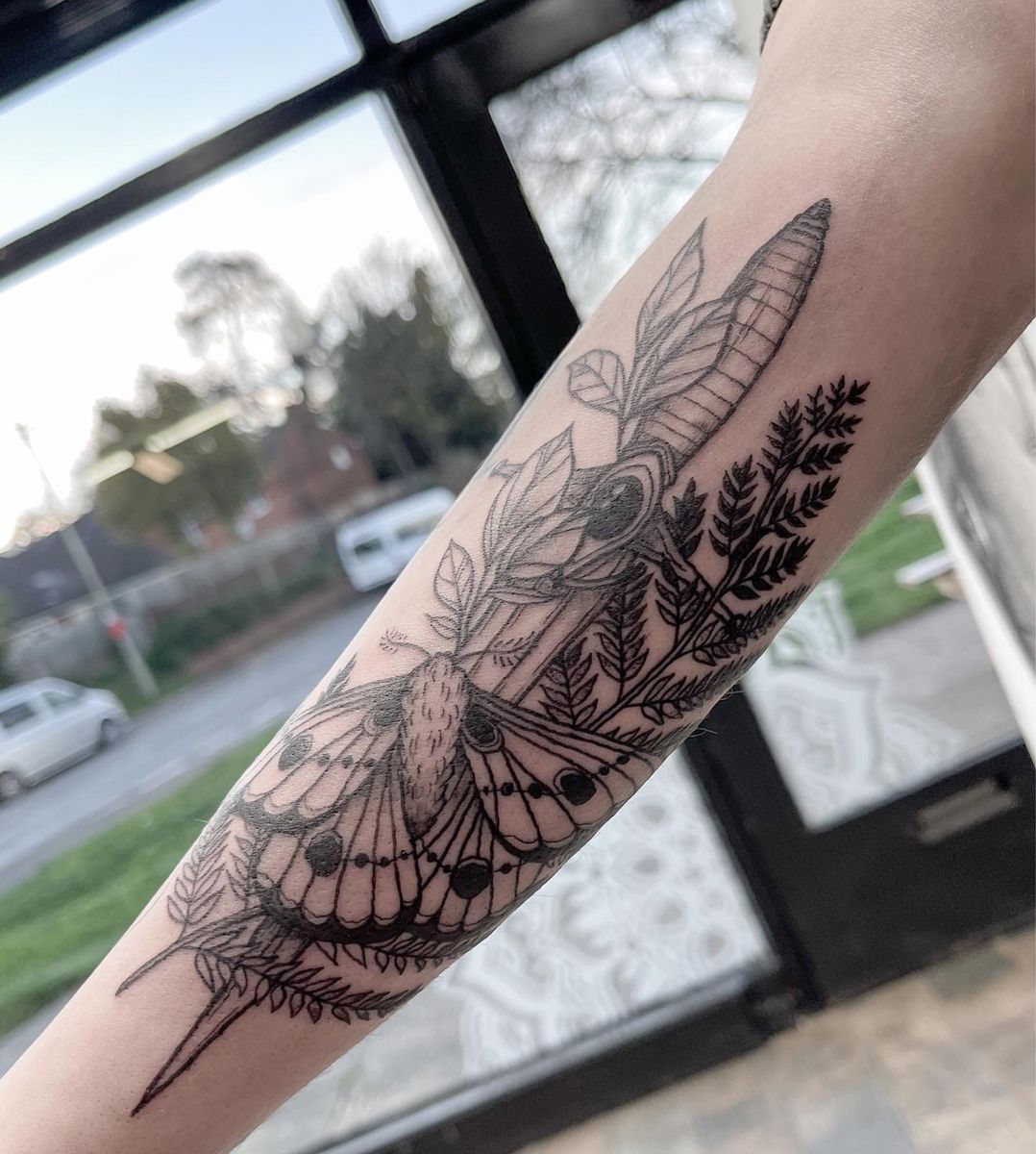 Tattoo uploaded by James Brooker • Moth, dagger and fern tattoo done by ...