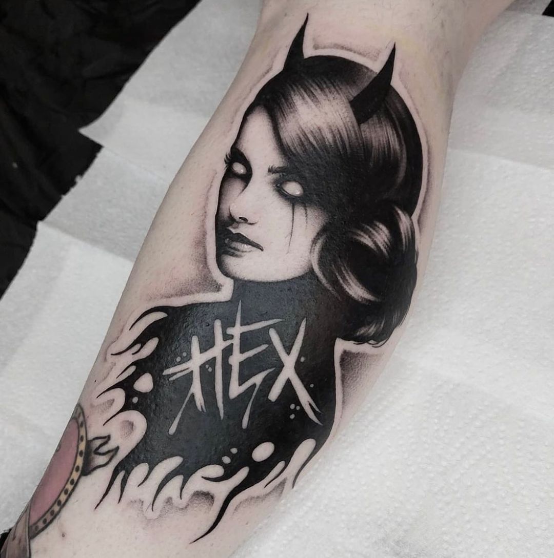 Neo Traditional Devil Girl Leg Tattoo • Tattoodo