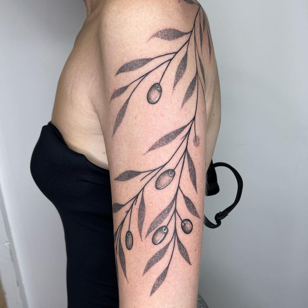 Fine Line Floral Branch Tattoo • Tattoodo