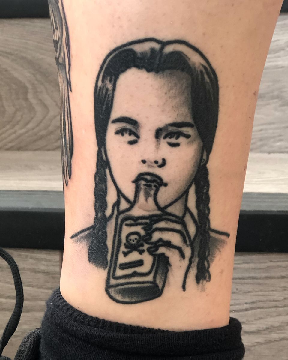 Tattoo uploaded by Phil Rossiter • Wednesday Addams stylised portrait ...