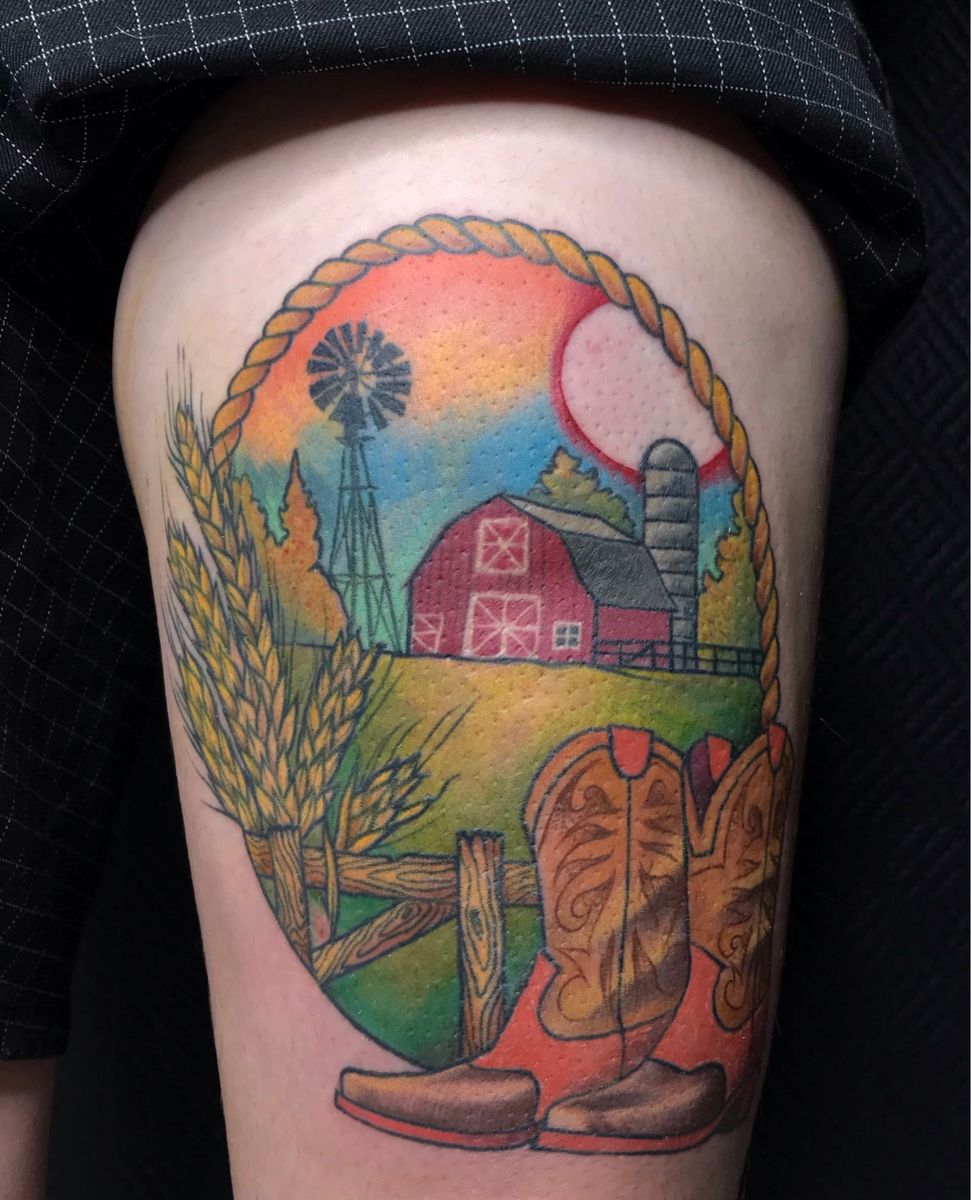 Tattoo uploaded by Only Skin Deep • American farm • Tattoodo