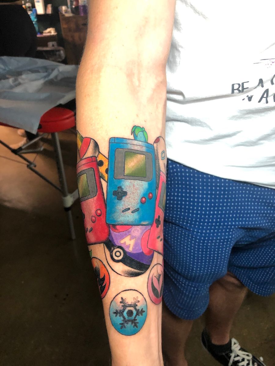 Tattoo uploaded by @spookynk • Gameboy Pokémon half sleeve in progress ...