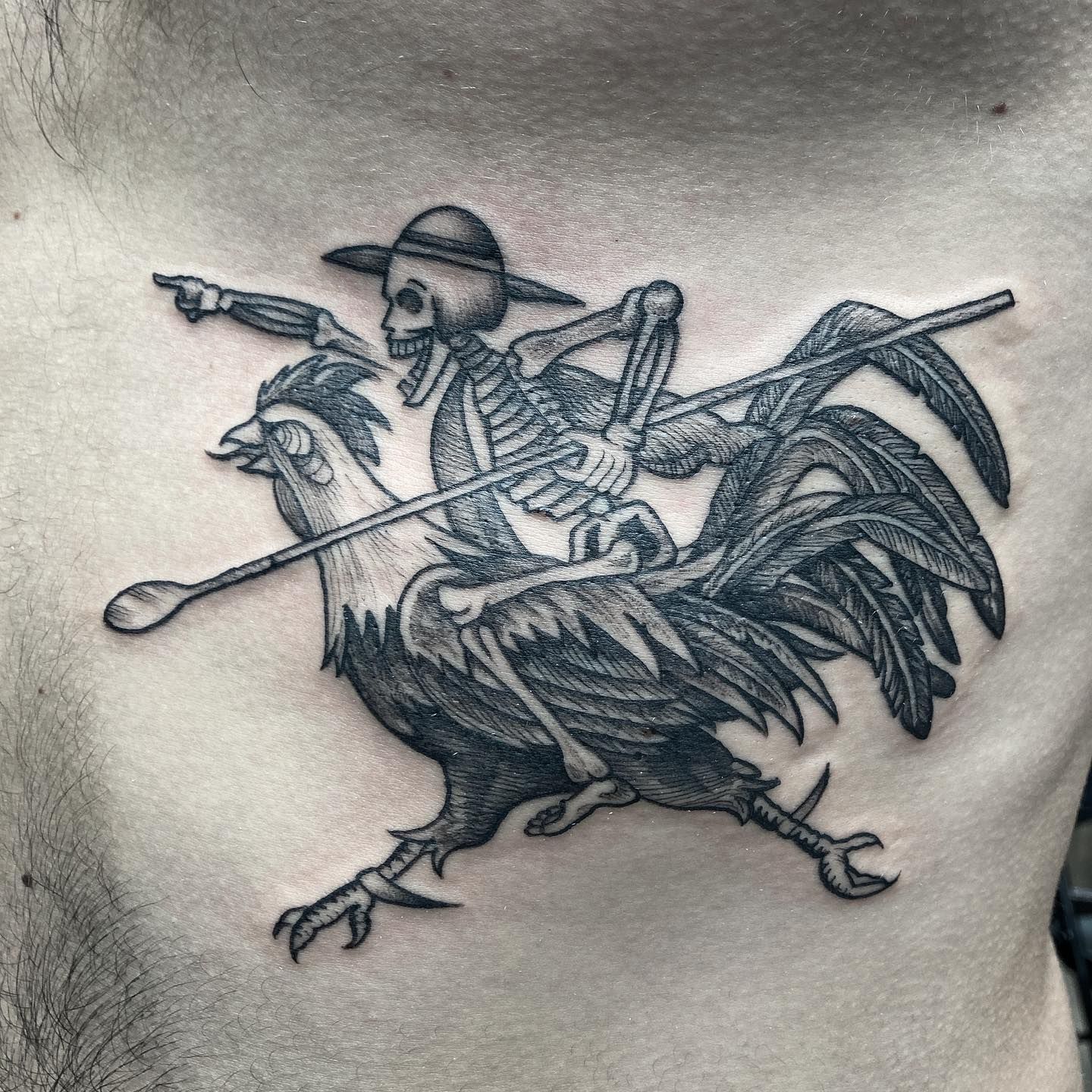 Illustrative Rooster Skeleton Rib Tattoo • Tattoodo