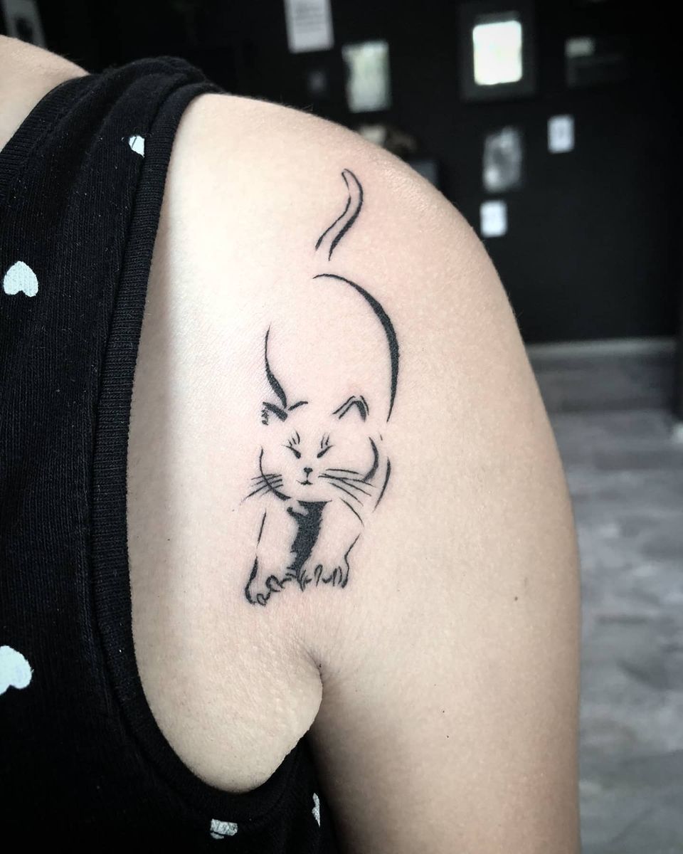 Tattoo uploaded by A Touch Of Ink • Tatuaj alb-negru cu pisica A Touch ...