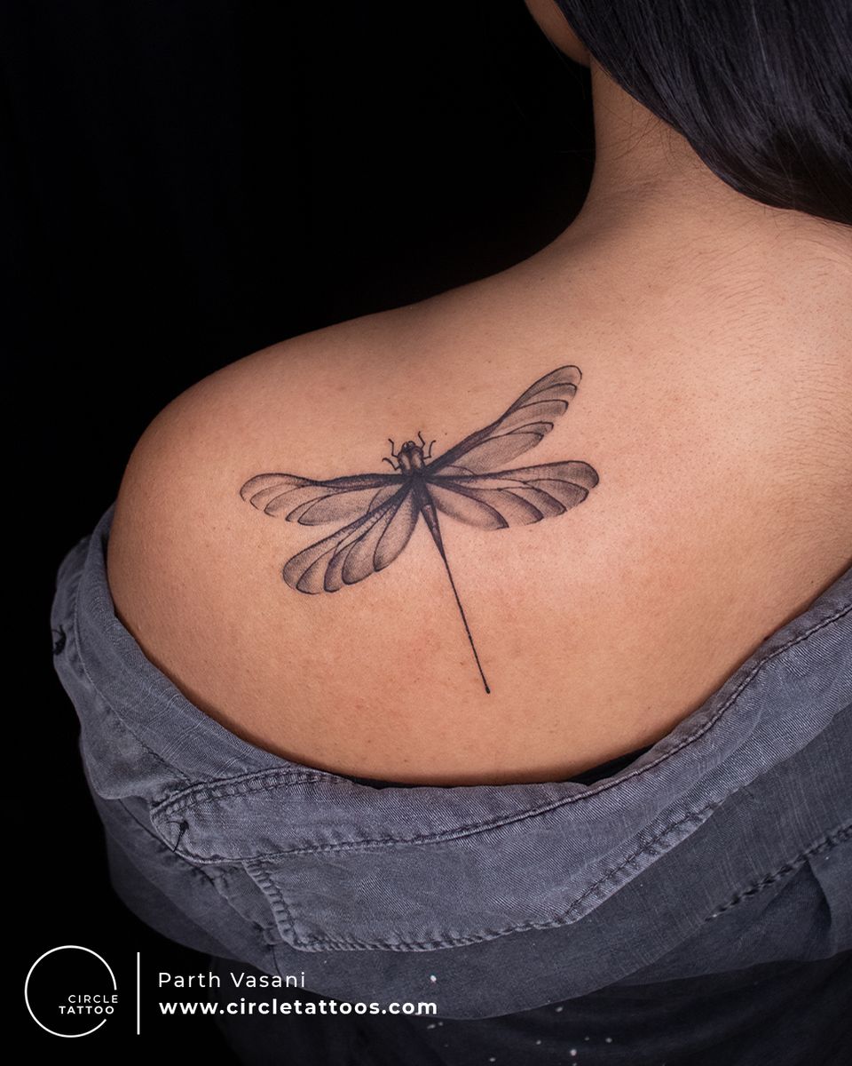 Tattoo uploaded by Circle Tattoo • Line Art Dragron Fly tattoo done by ...