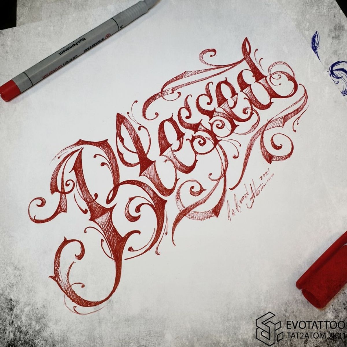 Tattoo Uploaded By Вадим • Благословенный или Blessed Тату эскиз в стиле леттеринг Линер