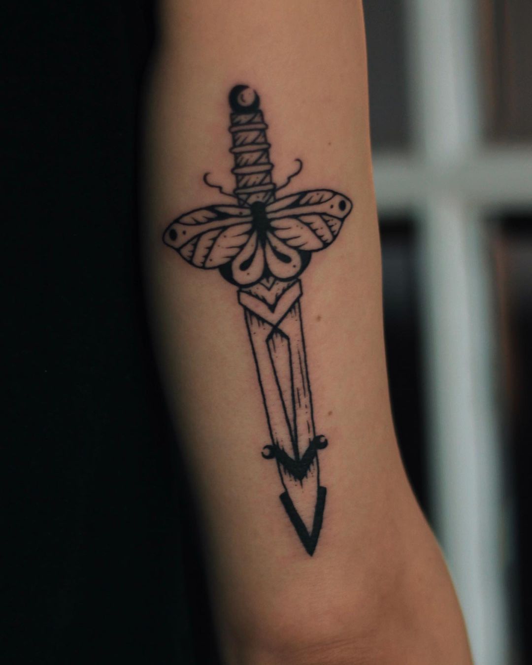 Illustrative Butterfly and Dagger Tattoo • Tattoodo