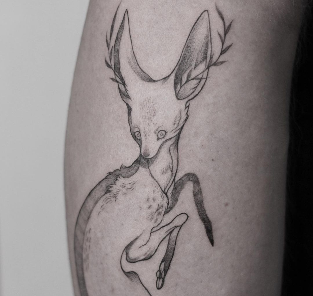 Fine Line Fox and Sprig Arm Tattoo • Tattoodo