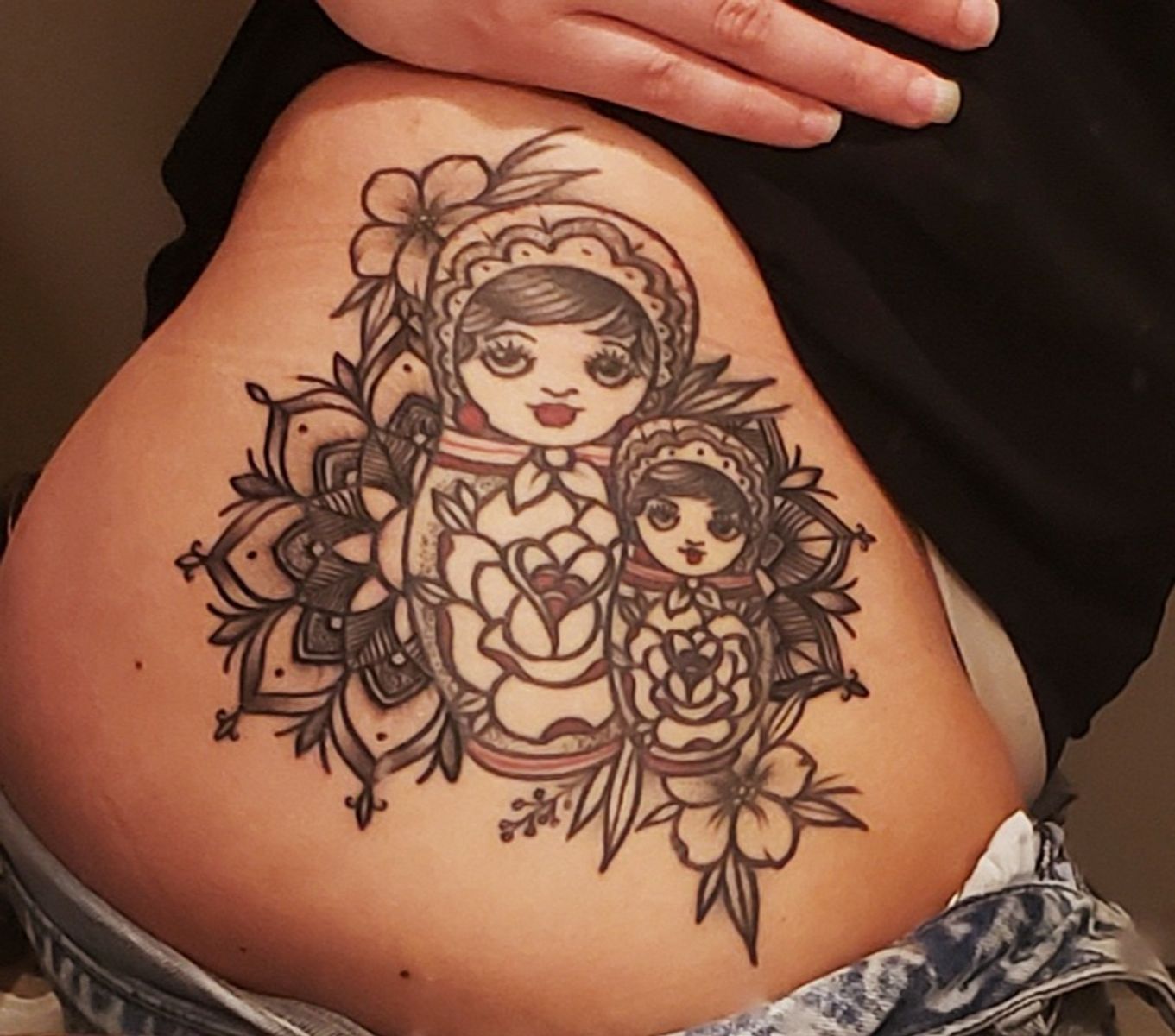 Tattoo uploaded by SarahisNifty • 2 Matryoshkas on my hip and butt. Took 3 sessions just to get ...