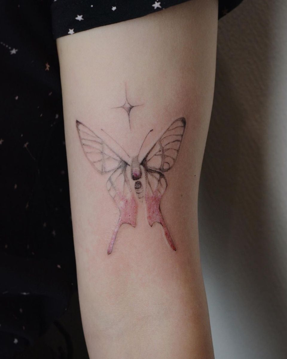 Fine Line Butterfly Tattoo by Alisa • Tattoo uploaded by Alisa • Tattoodo