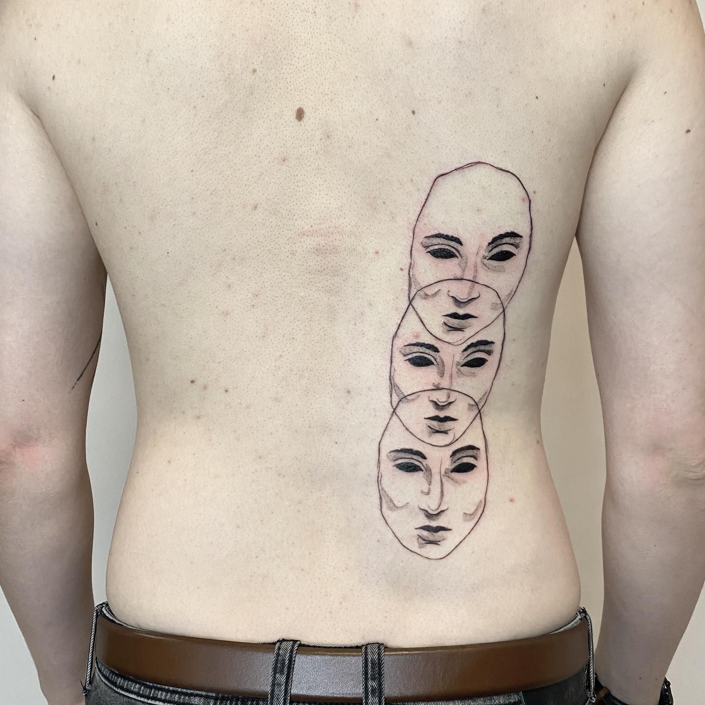 Blackwork Illustrative Man and Mask Tattoo • Tattoodo