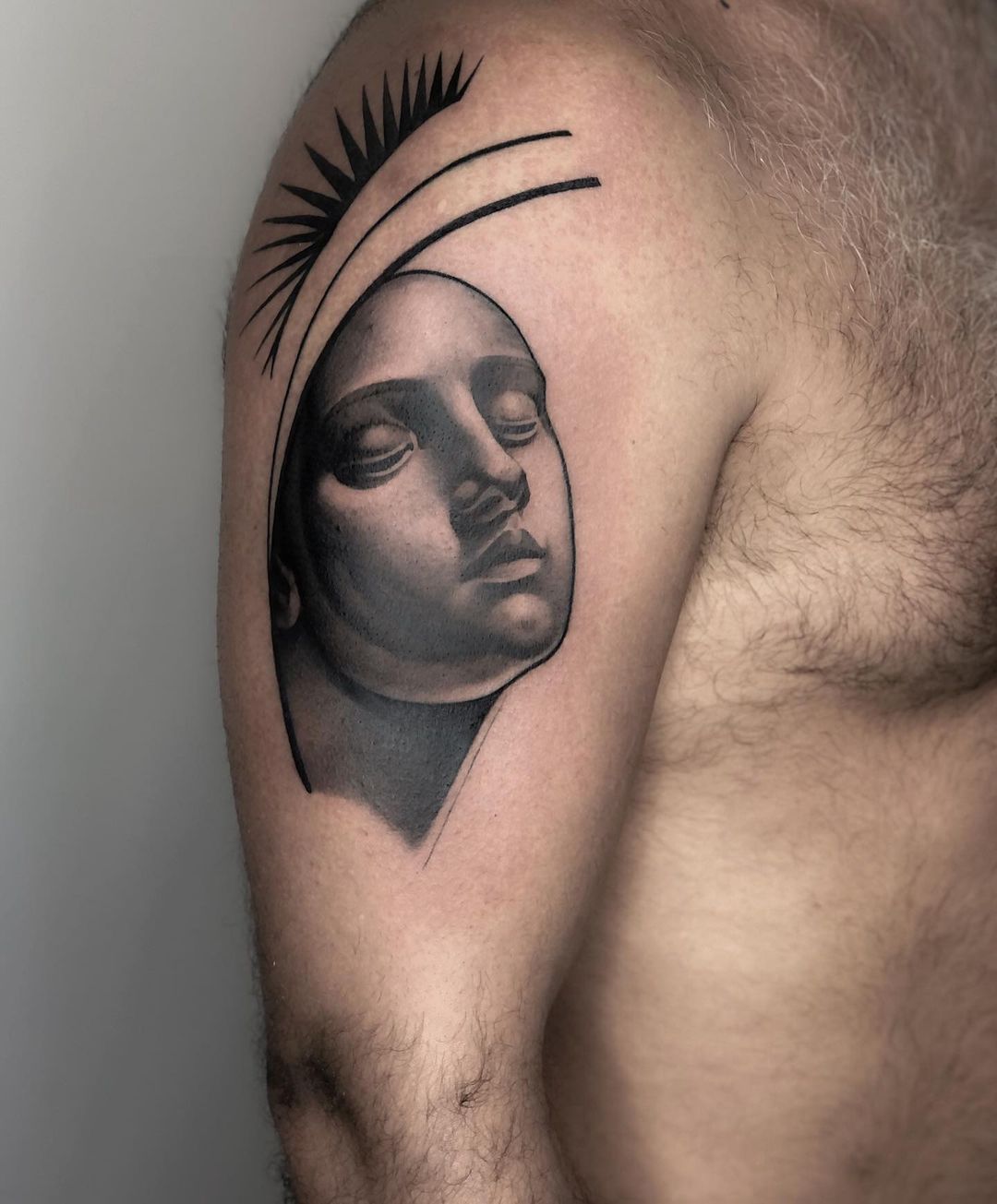Illustrative Woman and Leaf Upper Arm Tattoo • Tattoodo