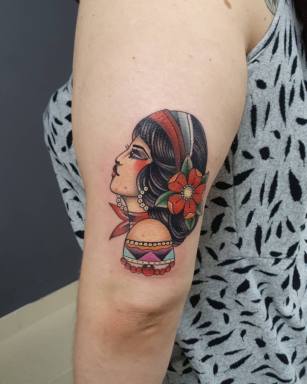 Traditional Flower Woman Tattoo • Tattoodo