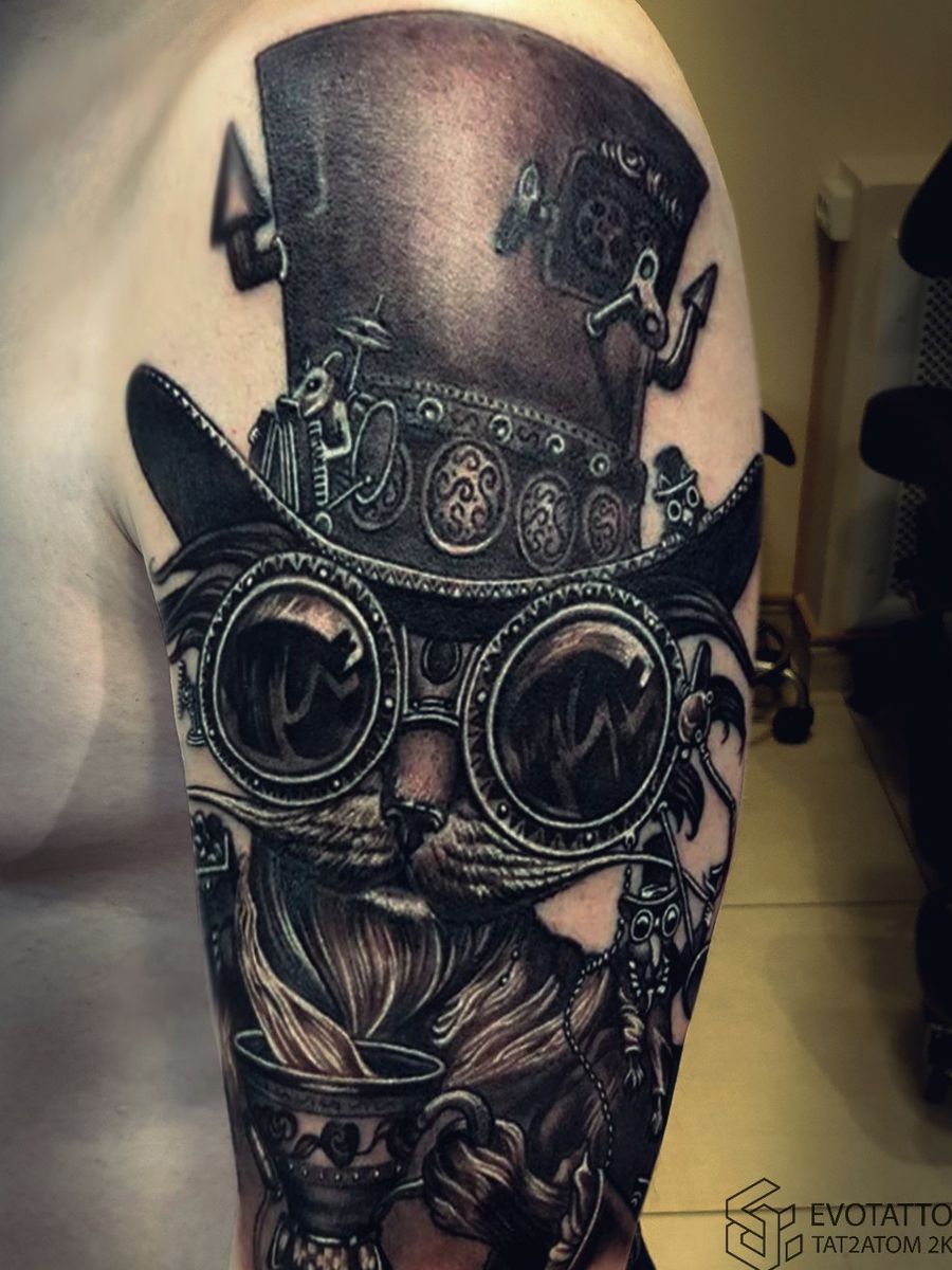 Tattoo uploaded by Вадим • Татуировка в стиле СТИМПАНК - Кот в шляпе ...