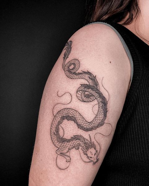 Fine Line Dragon Tattoo by Alisa Hotlib • Tattoodo
