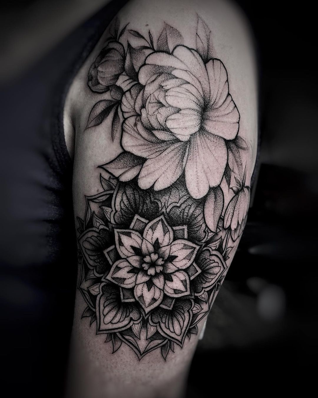Floral Mandala Upper Arm Tattoo • Tattoodo