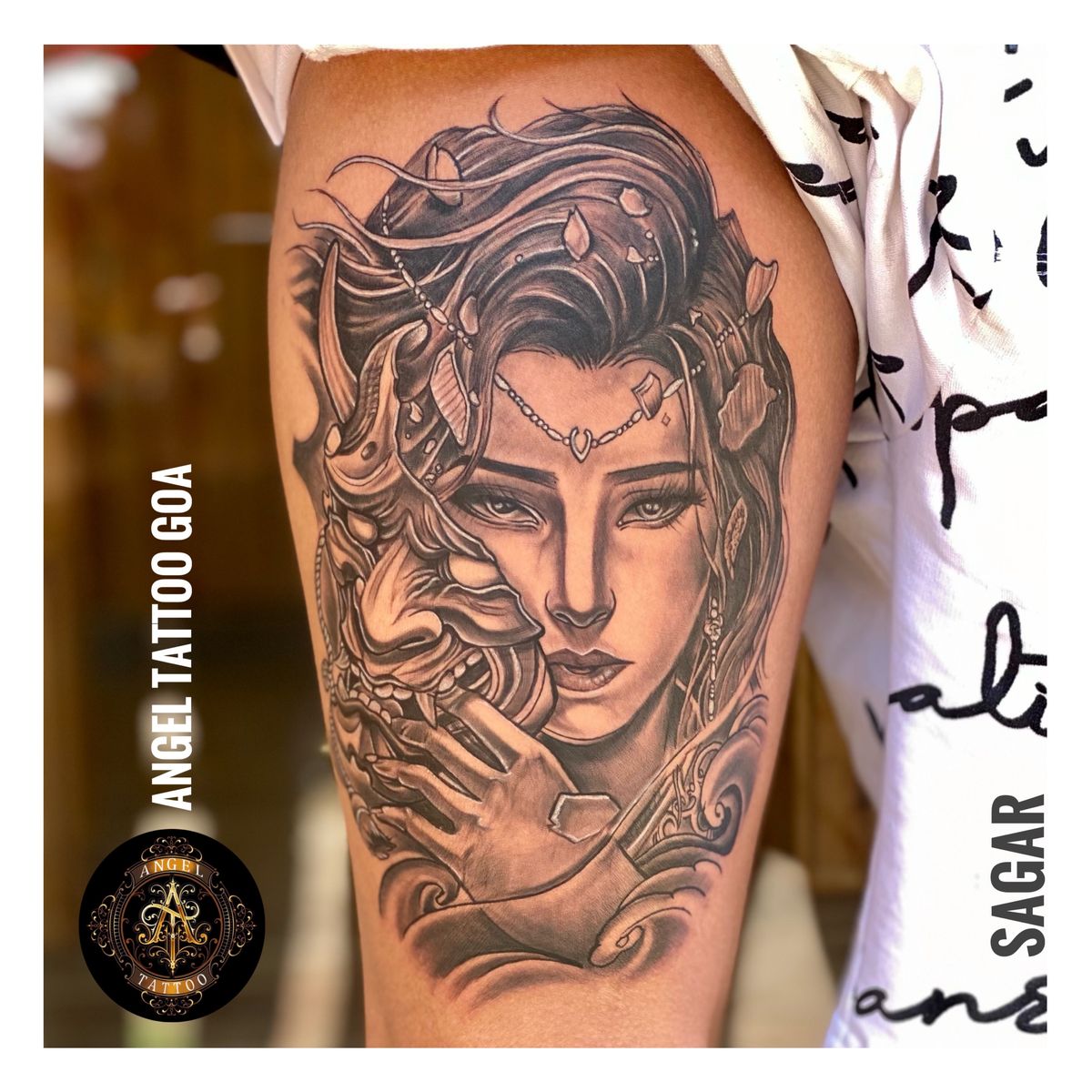 Tattoo uploaded by Angel Tattoo Studio Goa • Girl With Hannya Mask ...