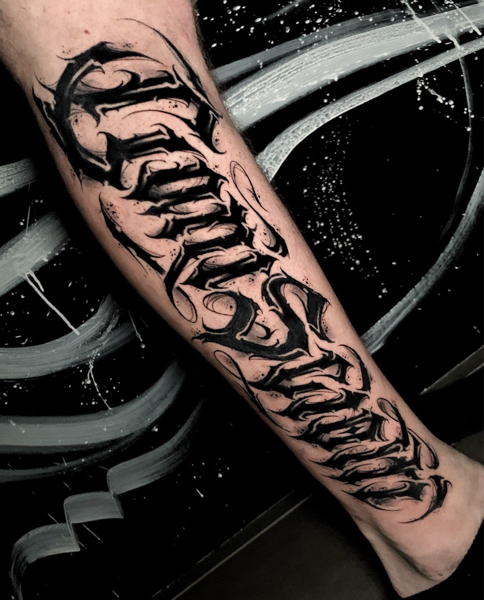 Tattoo uploaded by Xover.letters • Dark lettering half leg • Tattoodo