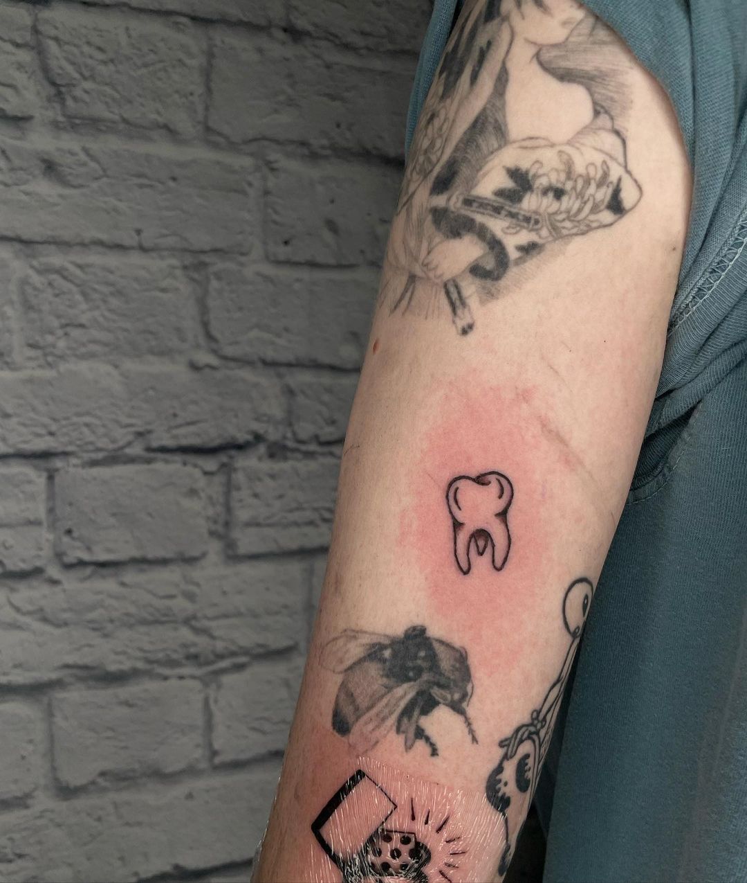 Illustrative Teeth Tattoo on Arm • Tattoodo