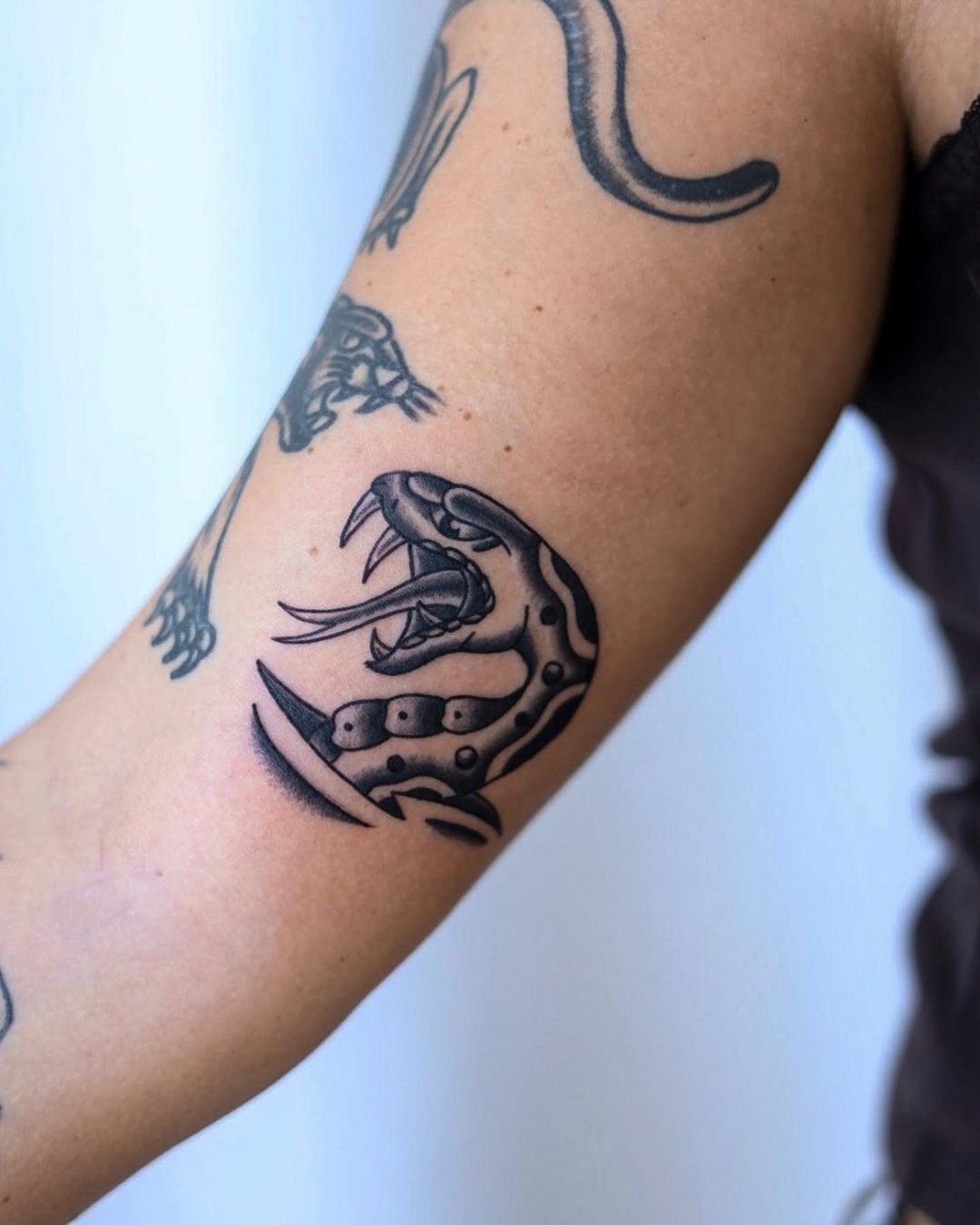 Traditional Blackwork Snake Tattoo • Tattoodo