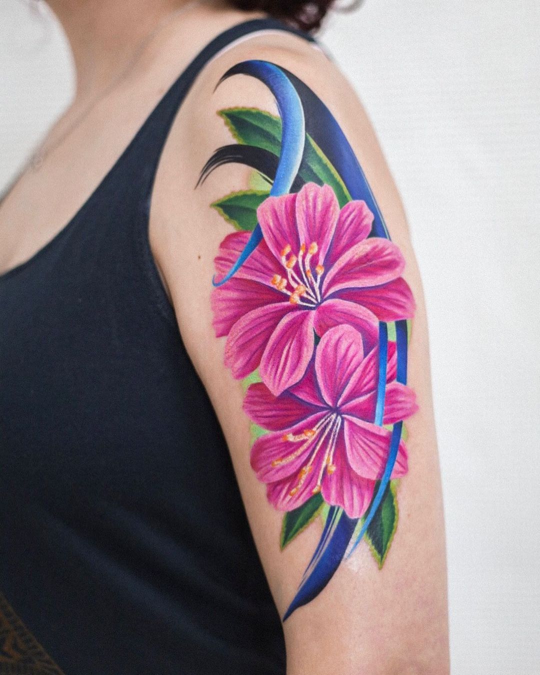 Realistic Flower Upper Arm Tattoo • Tattoodo