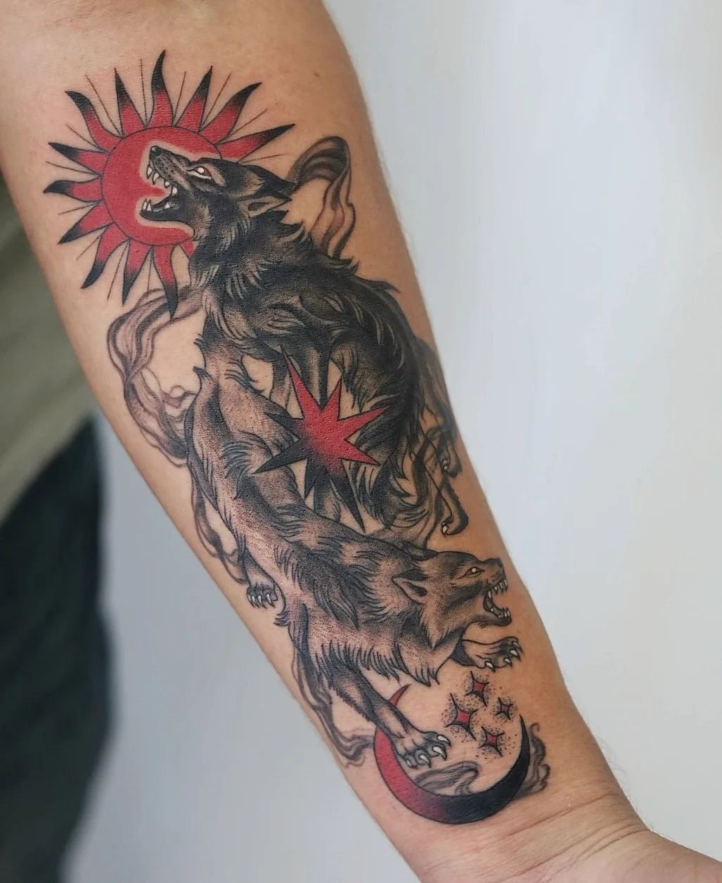 Celestial Wolf Forearm Tattoo • Tattoodo