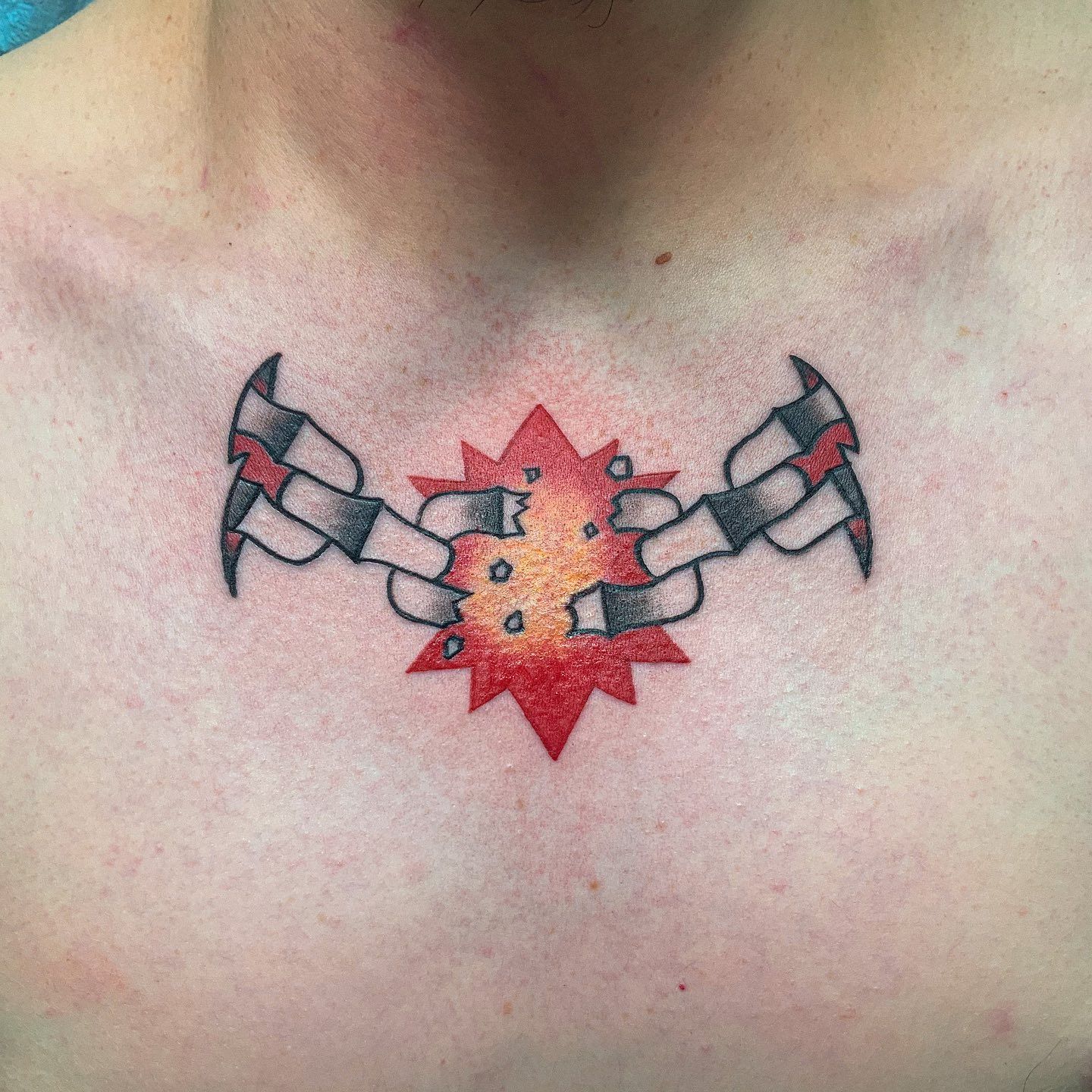 Illustrative Chain Tattoo on Chest • Tattoodo