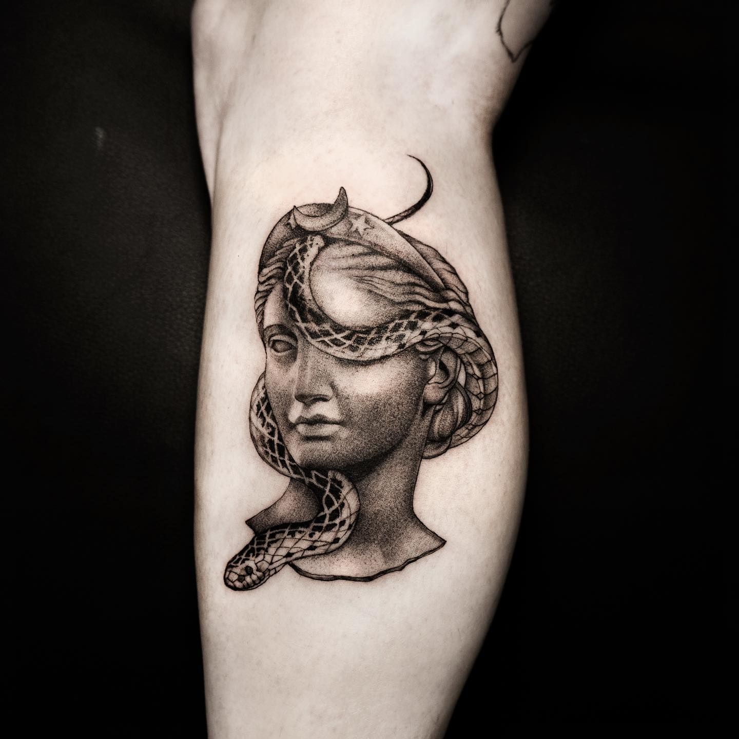 Illustrative Blackwork Snake & Woman Tattoo • Tattoodo
