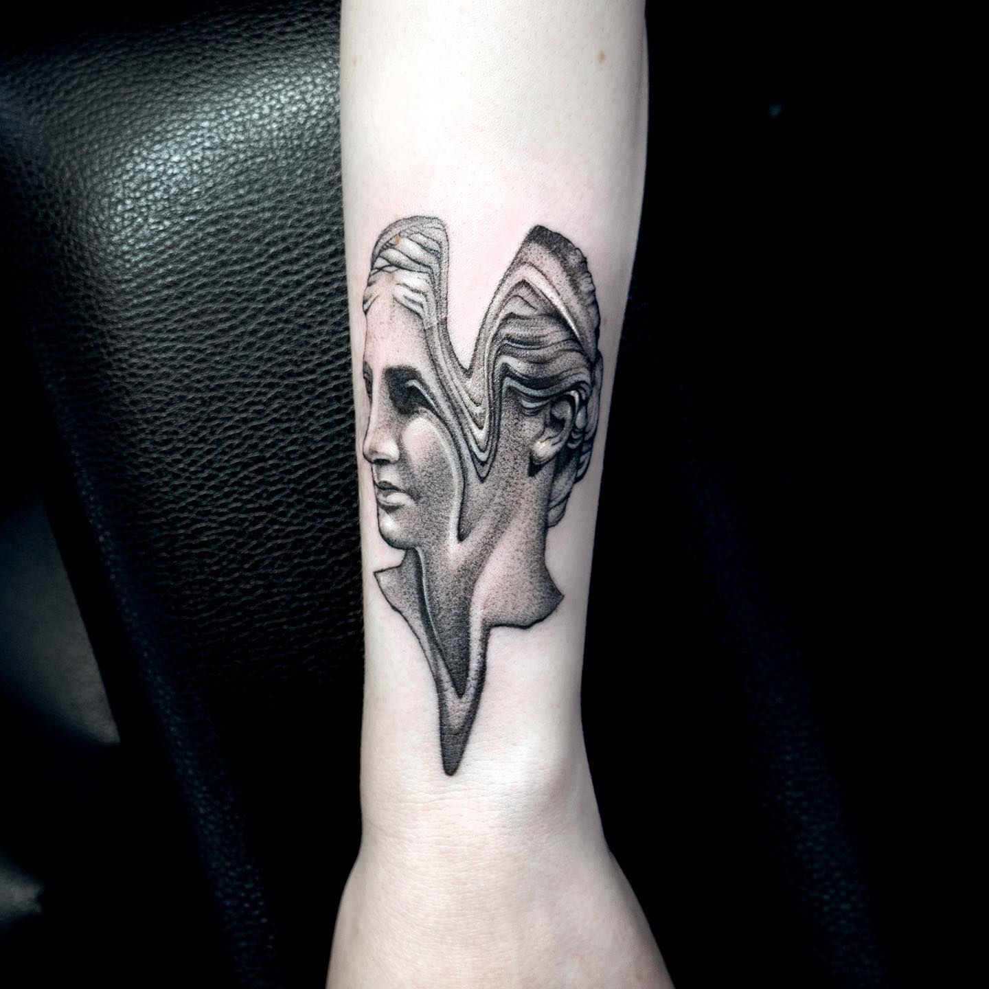 Blackwork Statue Woman Forearm Tattoo • Tattoodo