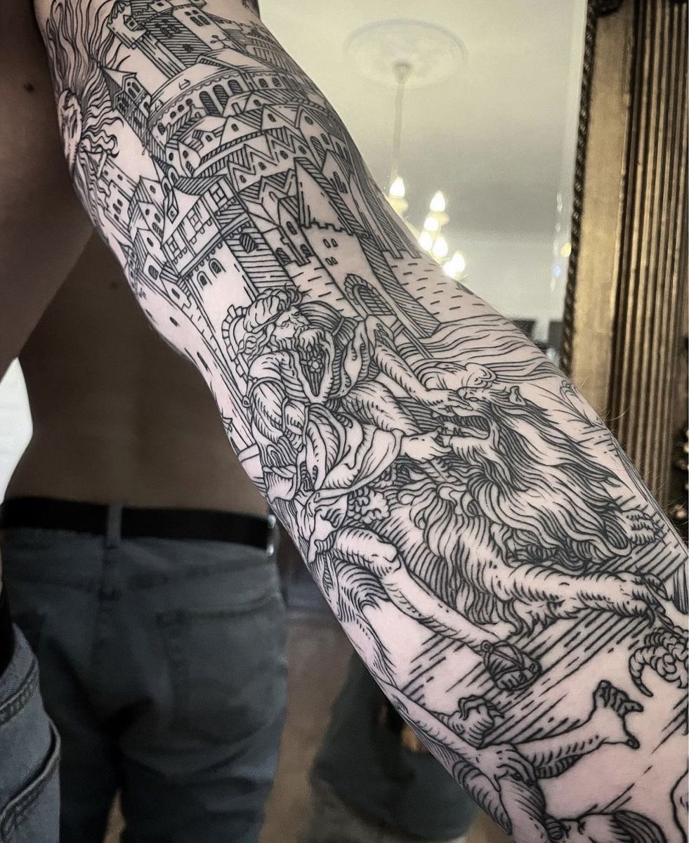 Tattoo Uploaded By NORTH An Incredible Sleeve In Engraving Etching Tattoo Uploaded By NORTH An Incredible Sleeve In Engraving Etching