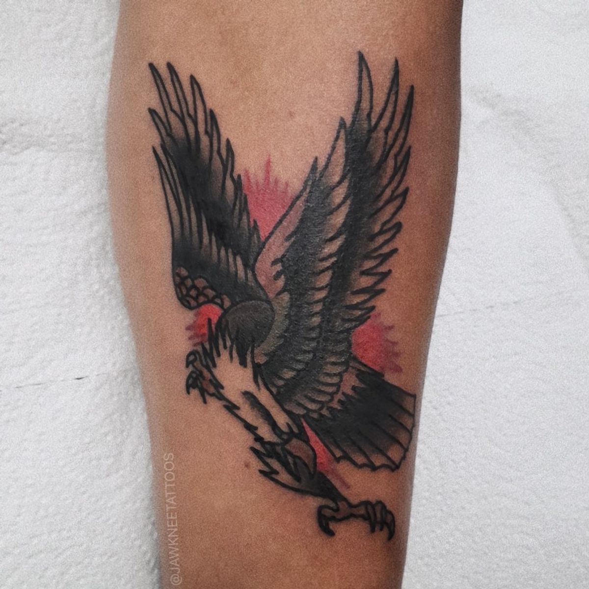 Tattoo uploaded by Jawkneetattoos • Traditional eagle cover up done by ...