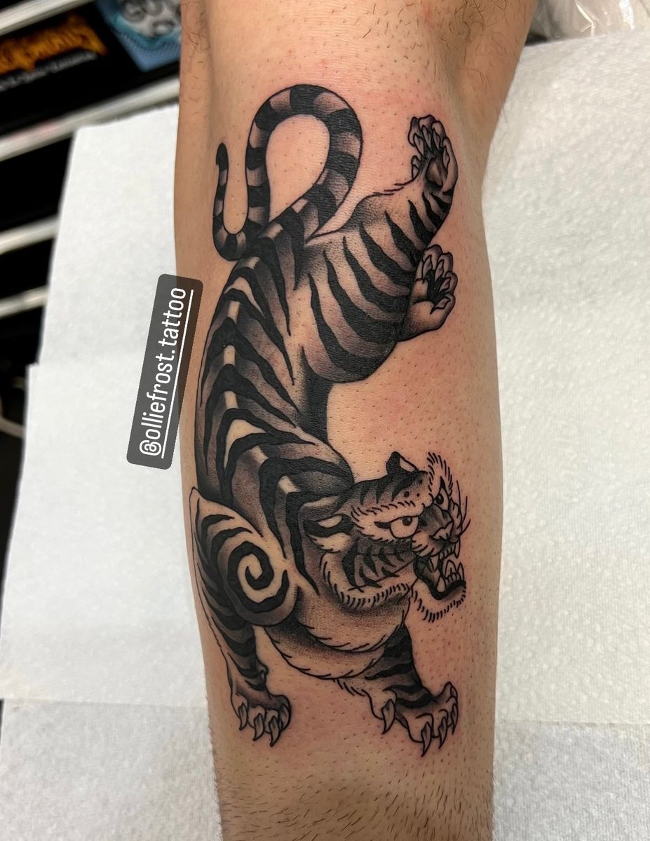 Tattoo uploaded by Ollie Frost • Black and grey full body tiger • Tattoodo