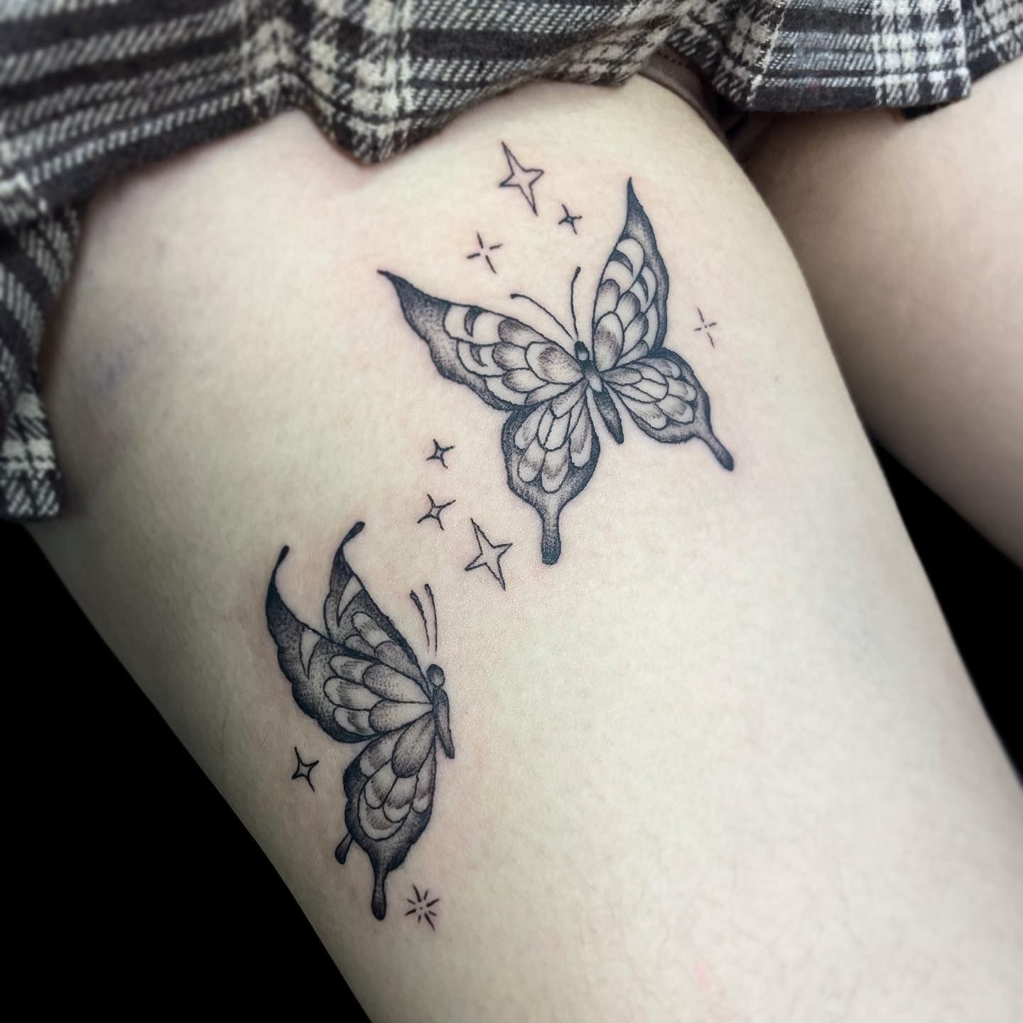 Graceful Butterfly Upper Leg Tattoo • Tattoodo