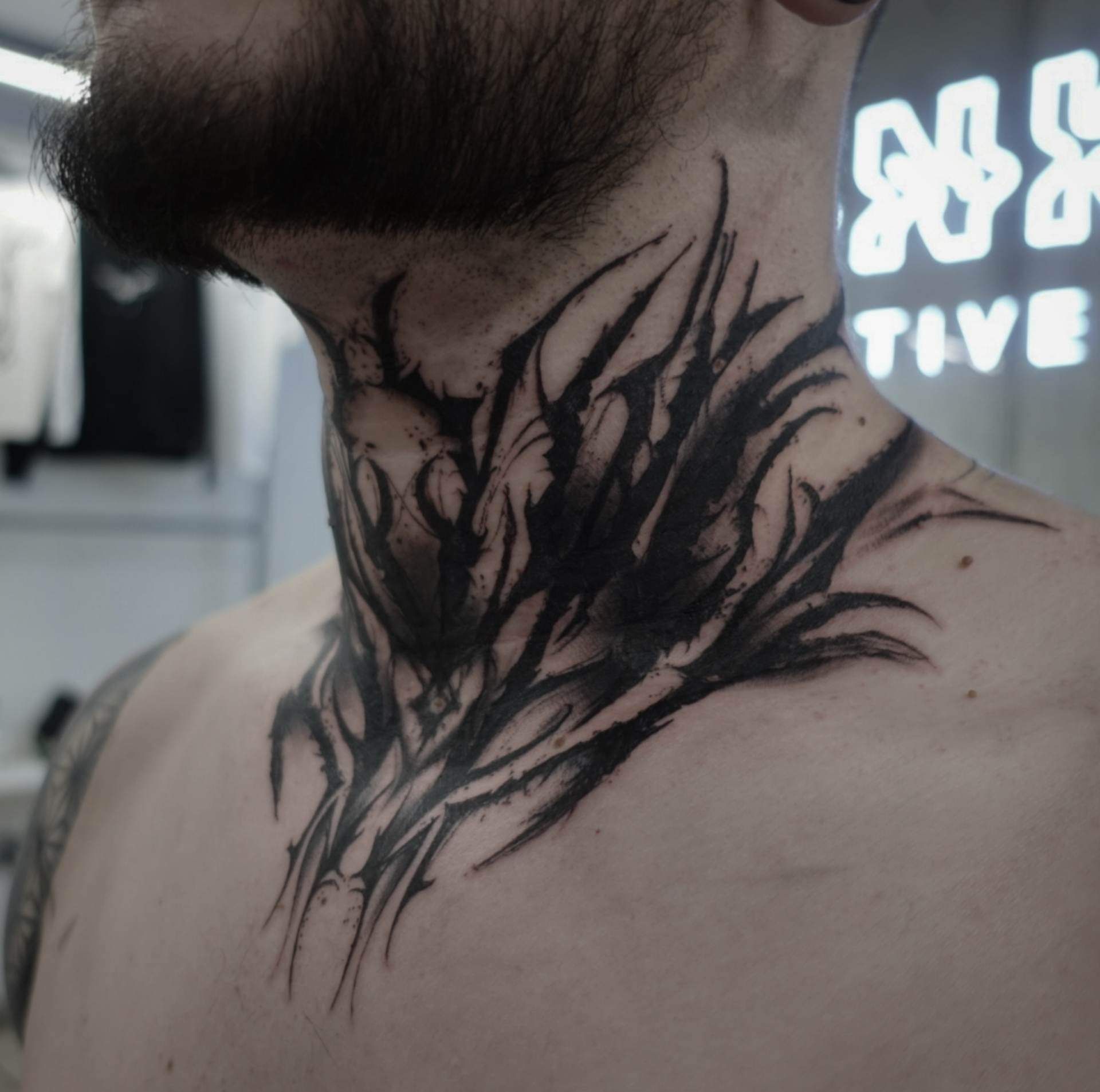 Intricate Blackwork Neck Tattoo • Tattoodo
