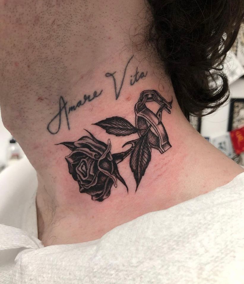 Rose and Chain Neck Tattoo • Tattoodo