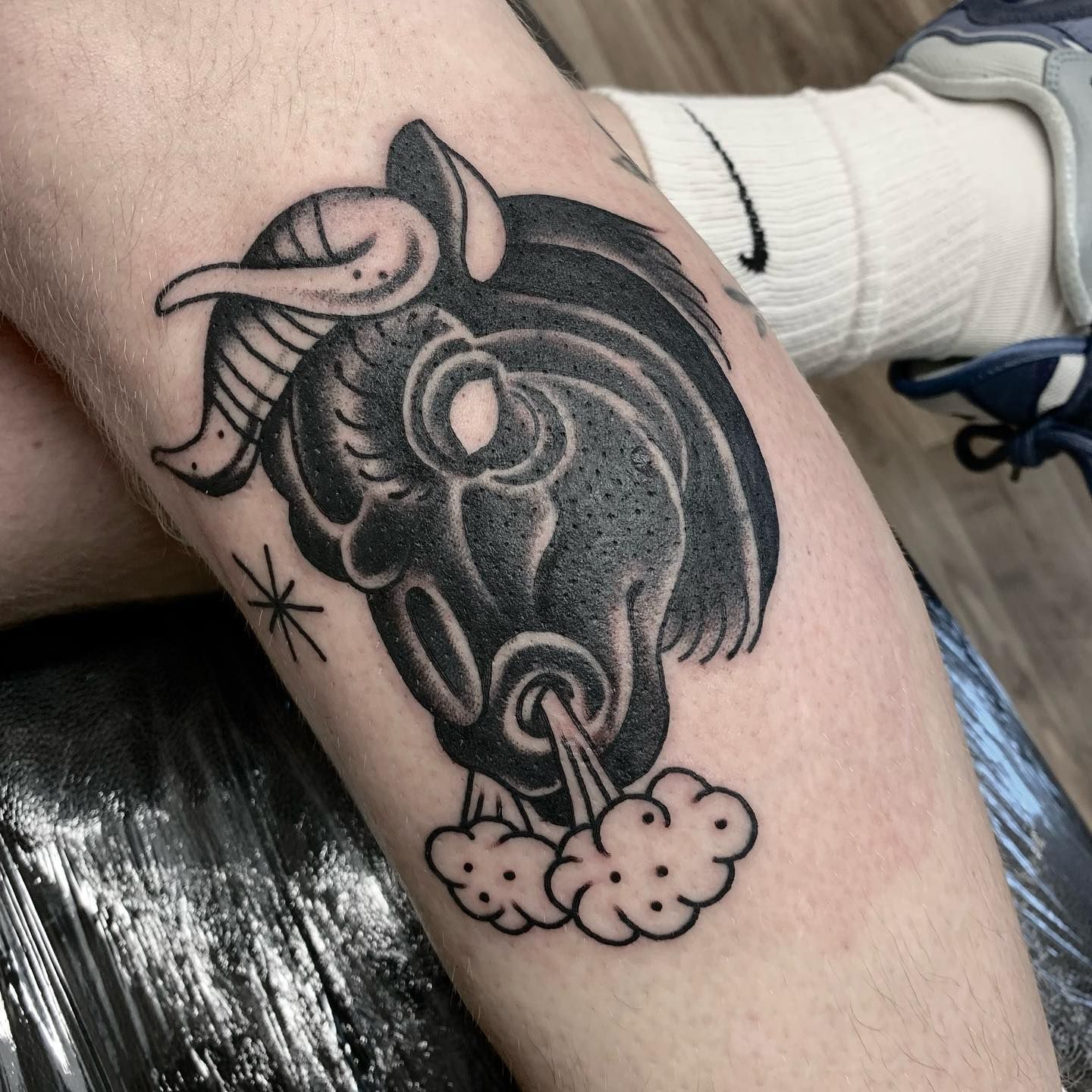 Traditional Bull Tattoo on Lower Leg • Tattoodo
