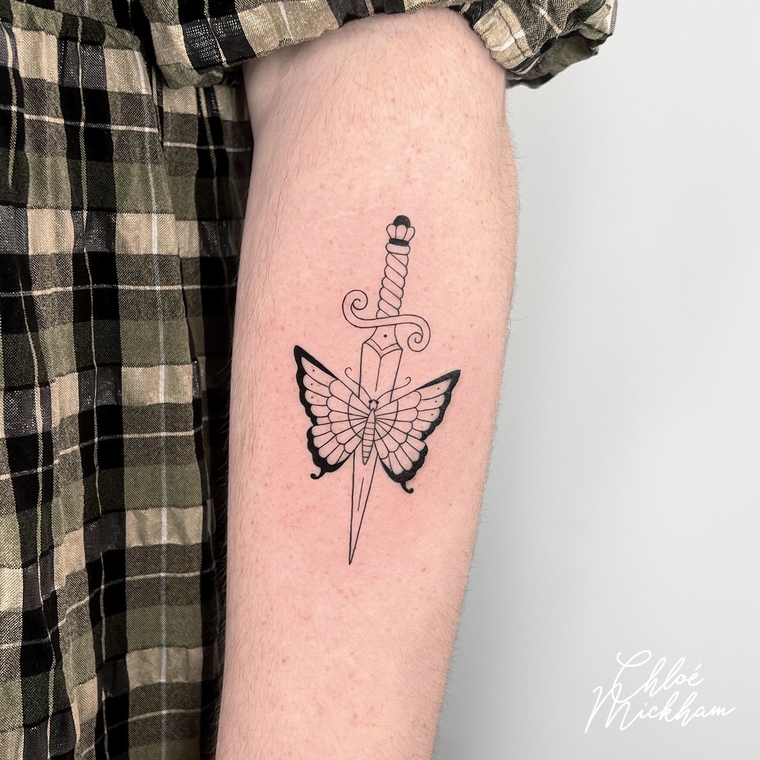 Dagger and Butterfly Line Drawing • Tattoodo