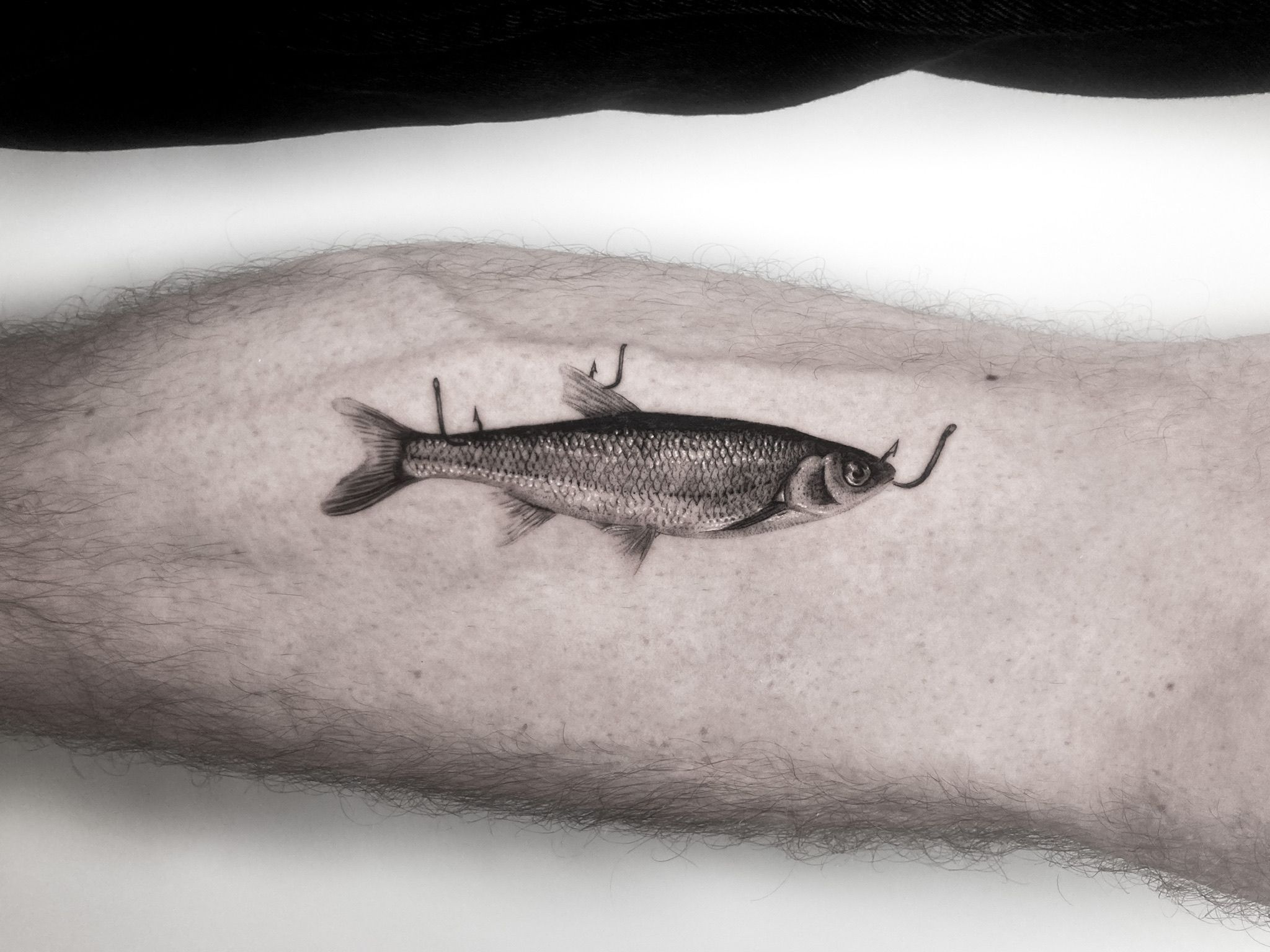 Micro Realism Black & Gray Fish Tattoo • Tattoodo