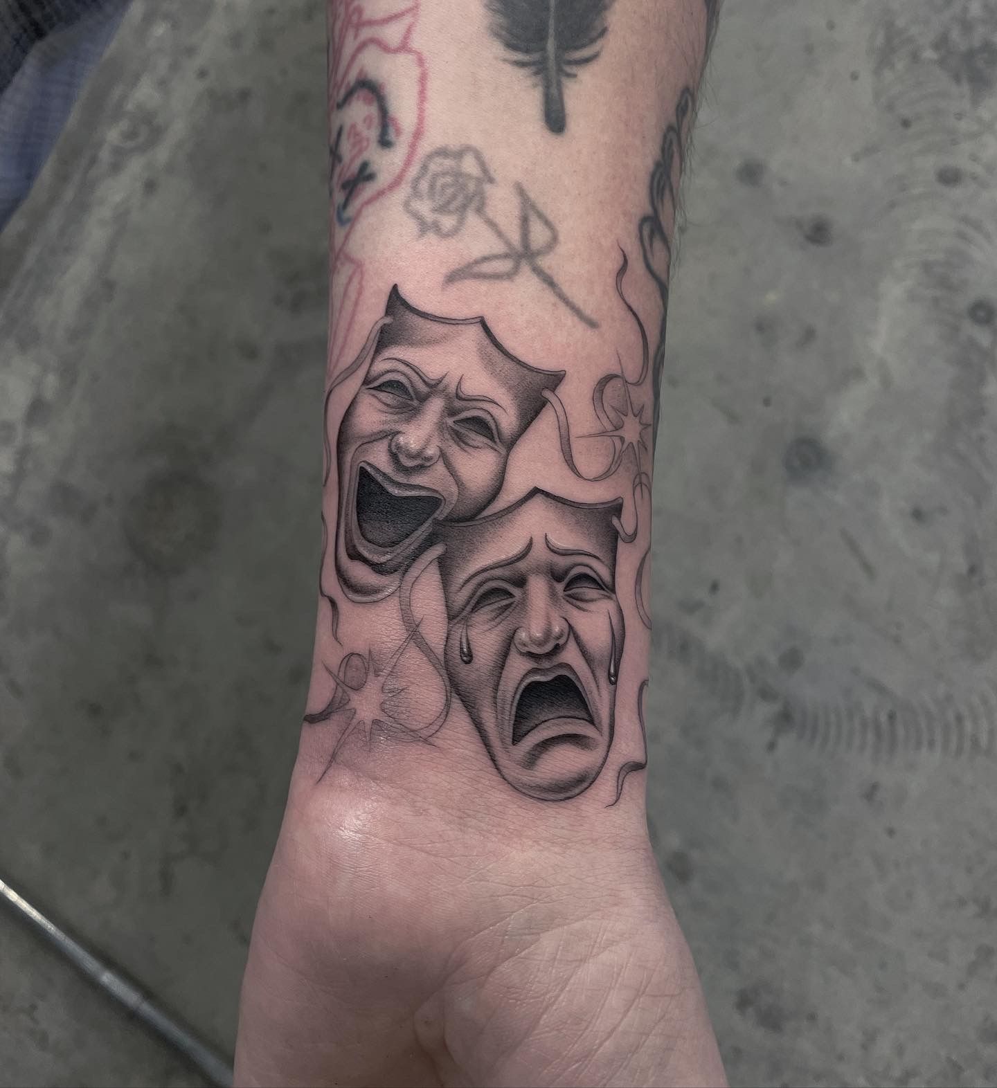 Black and Gray Mask Forearm Tattoo • Tattoodo