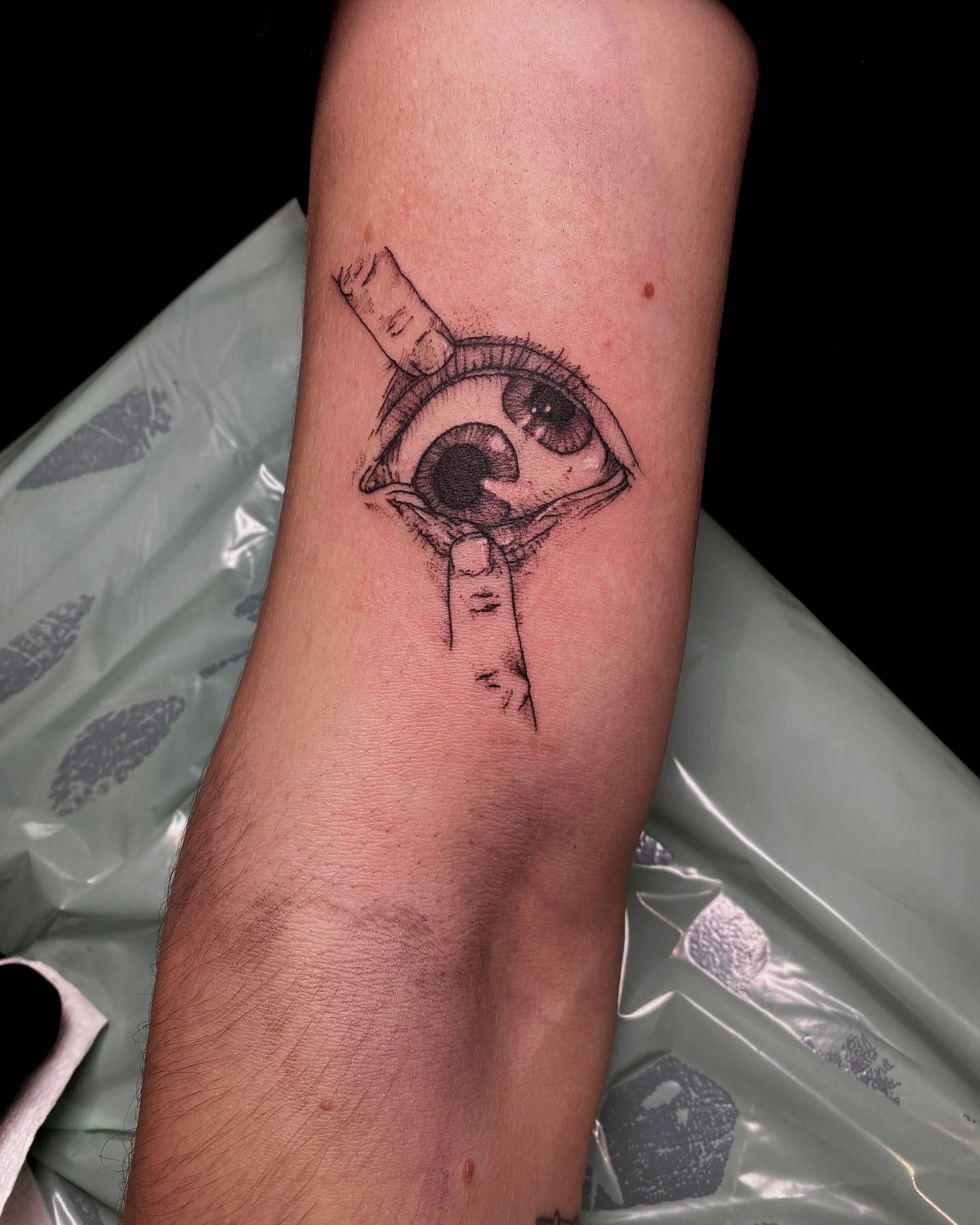 Fine Line Eye Tattoo on Upper Arm • Tattoodo