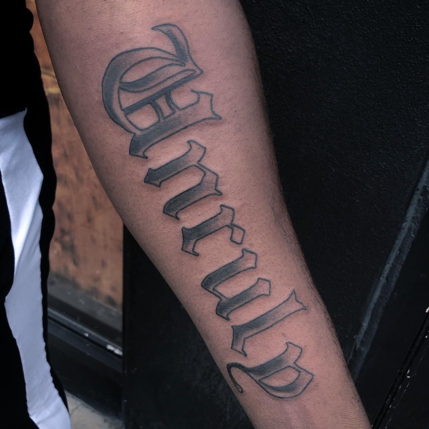 Old english forearm tattoo | Orangetattooshop.com