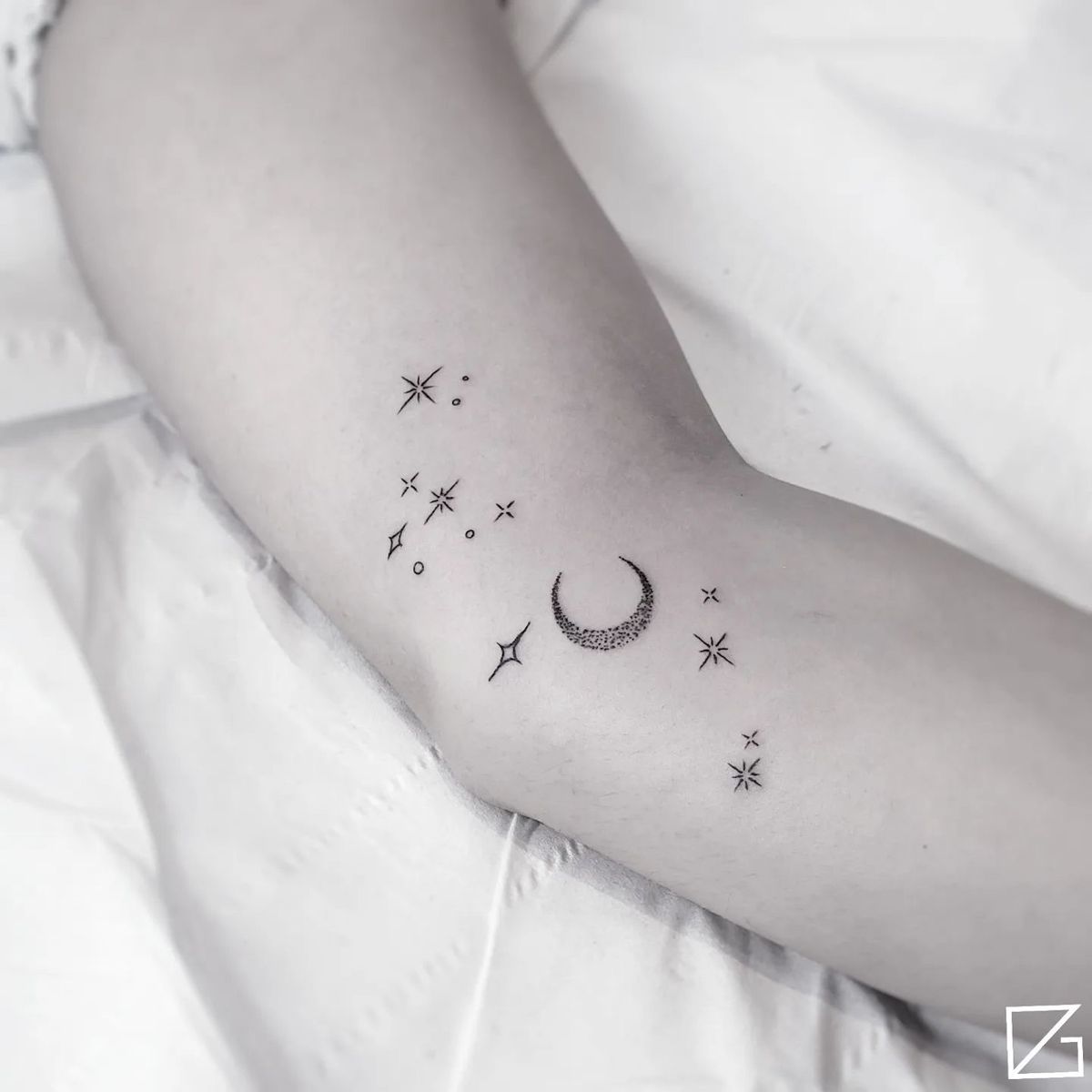 Tattoo uploaded by Hammersmith Tattoo London • Fine Line Moon and Stars ...