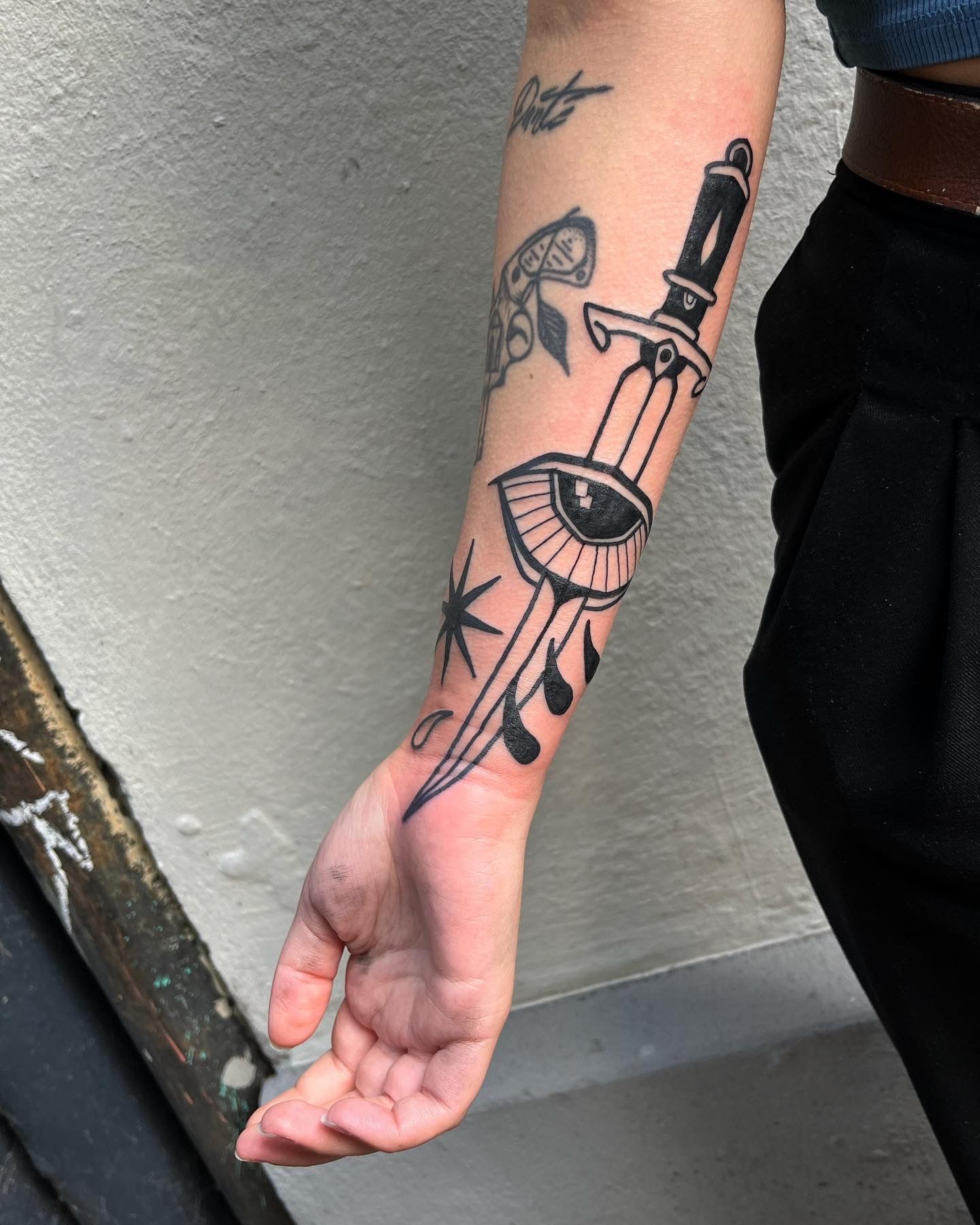 Blackwork Sword and Eye Tattoo • Tattoodo