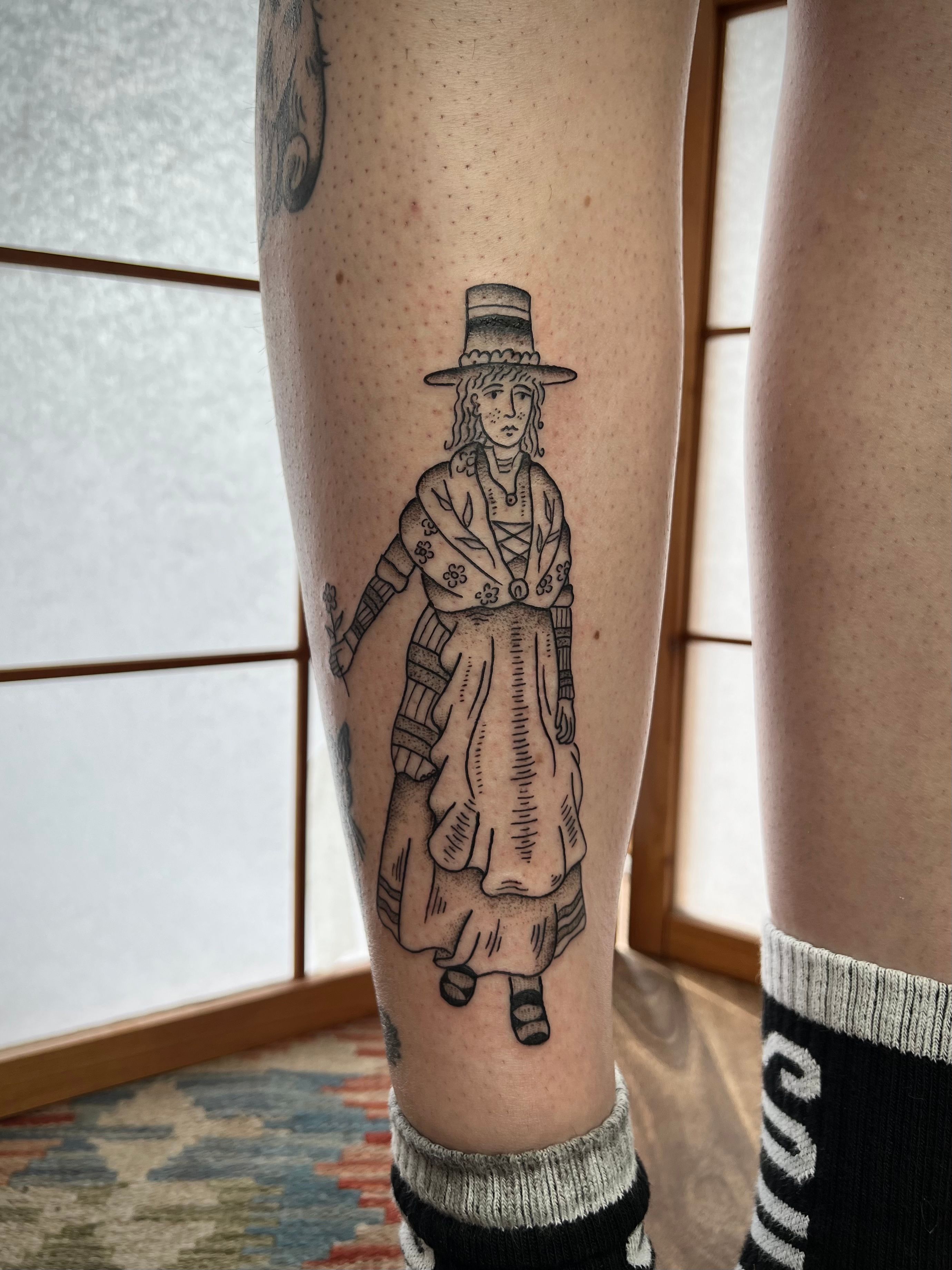 Fine Line Lady in Hat Tattoo • Tattoodo