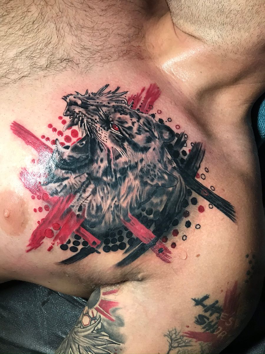 Tattoo uploaded by Ken Lightcap • Trash Polka Tiger 🐅 🔴⚫️ • Tattoodo