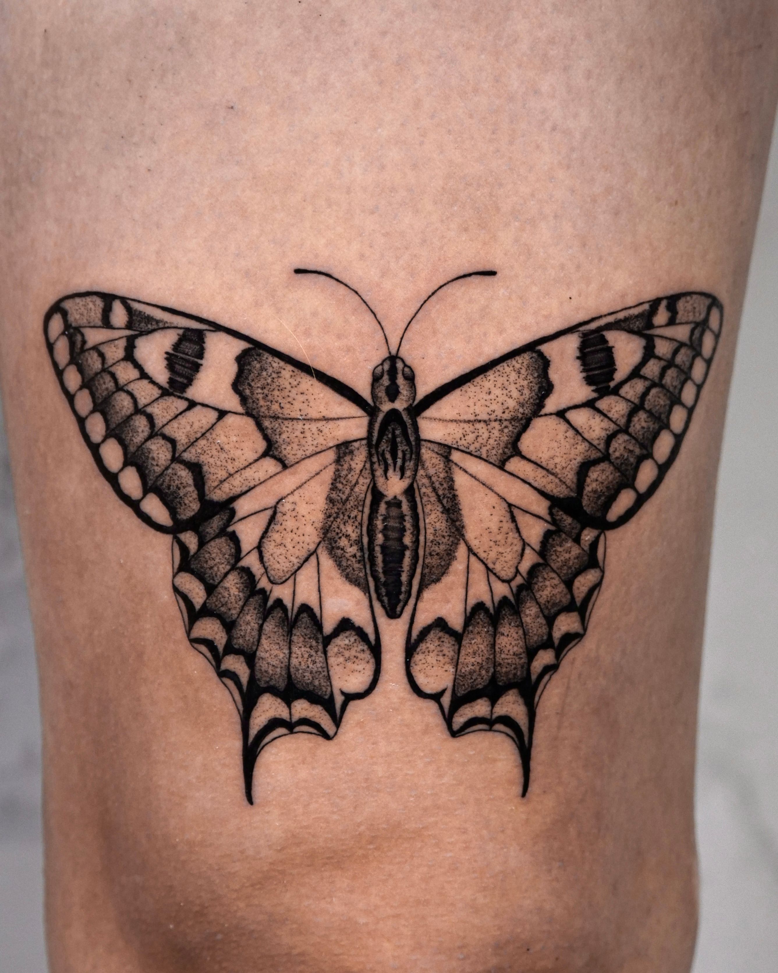 Beautiful Butterfly Blackwork Tattoo • Tattoodo