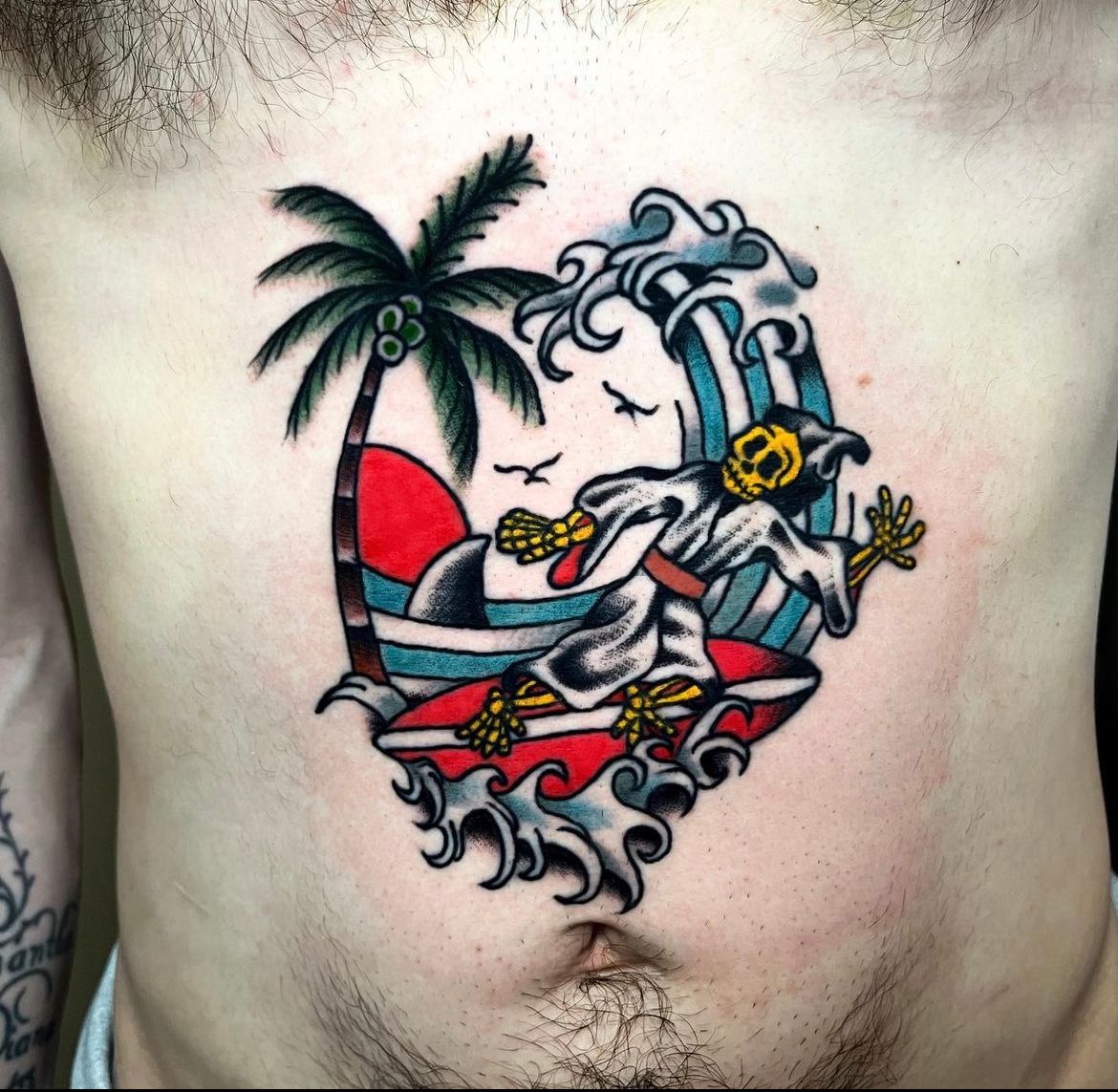 Neo Traditional Wave Skeleton Tattoo • Tattoodo